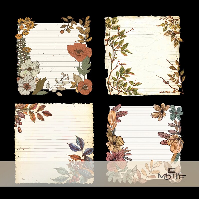 CLIPART Rustic Aged Lined Pages, Shabby Lined Notes Plants & Berries ...