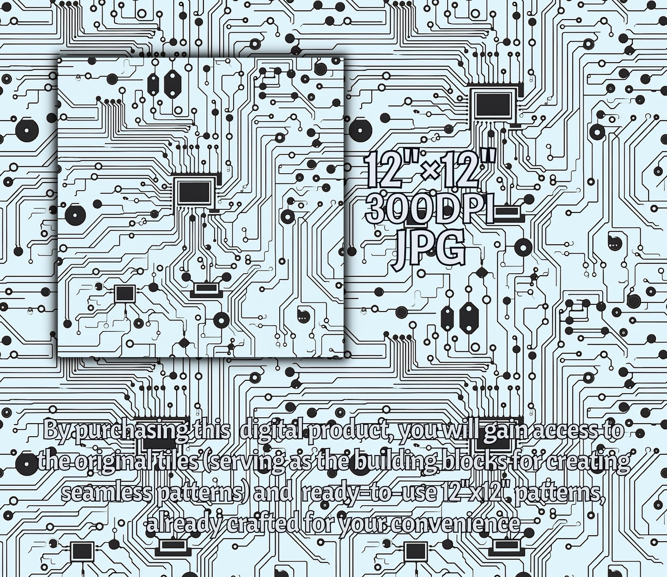 White Circuit Board SEAMLESS Patterns Printable Cyber Circuitry DIGITAL ...