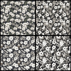 Black & White Floral DIGITAL Papers Printable Grayscale Flowers ...