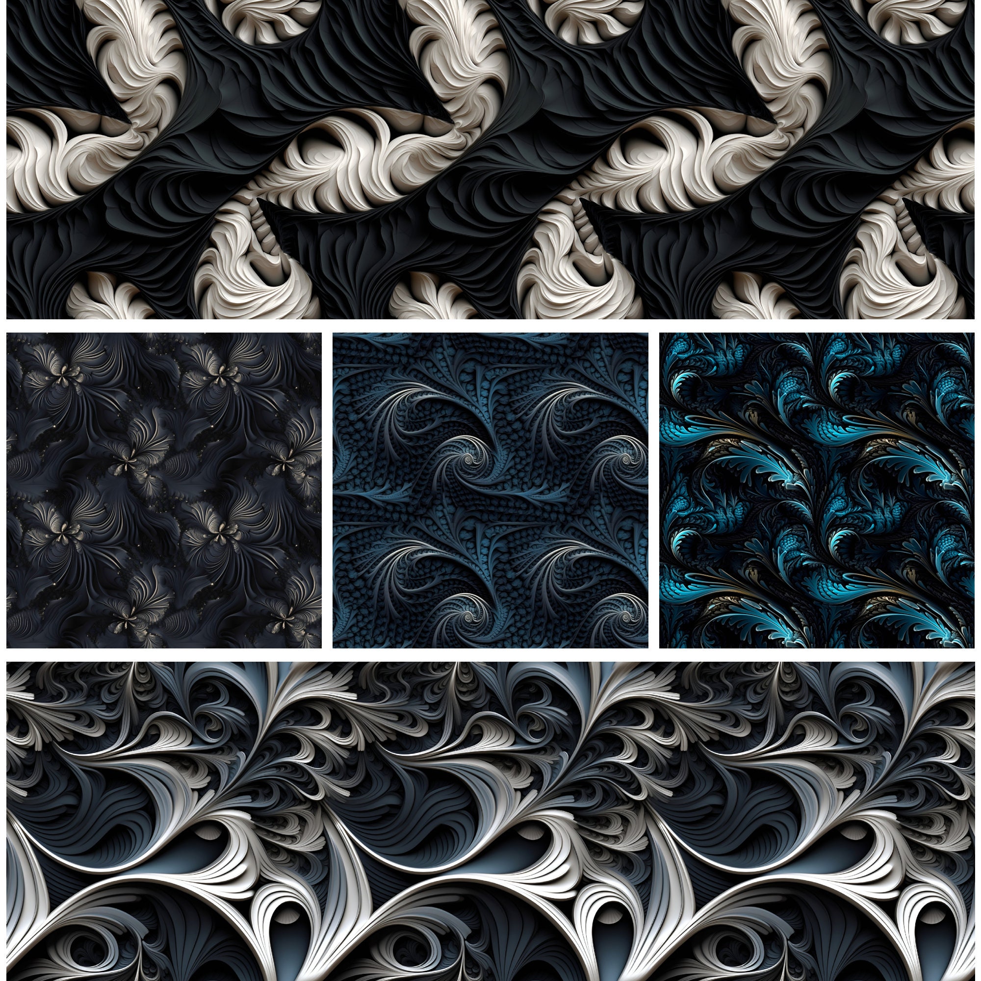 Embossed Fractals Digital Papers JPG Printable 3D Seamless Fractal ...