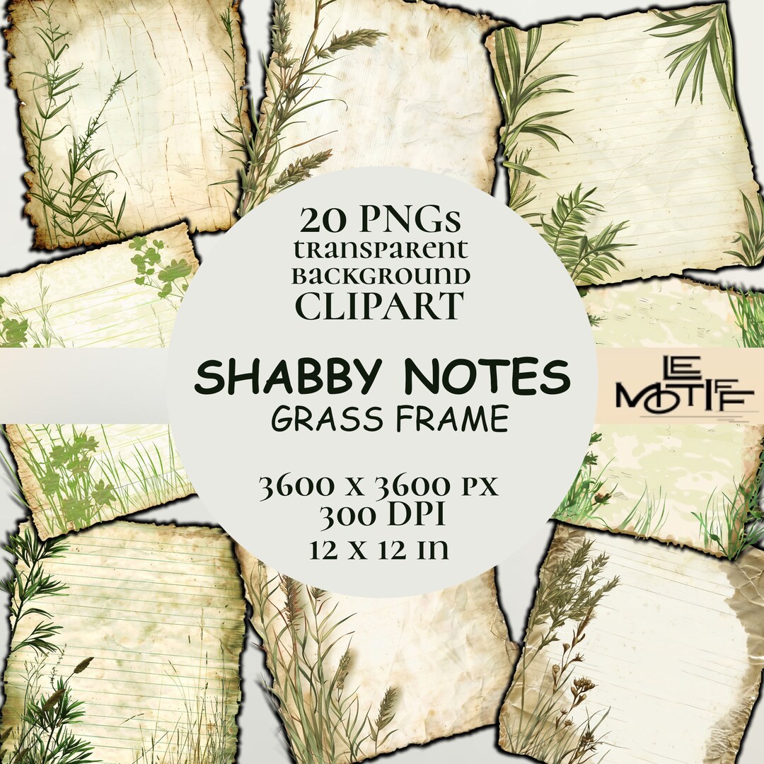 Shabby Chic Note Clipart, Grass Frames, Vintage Paper (digital Download ...