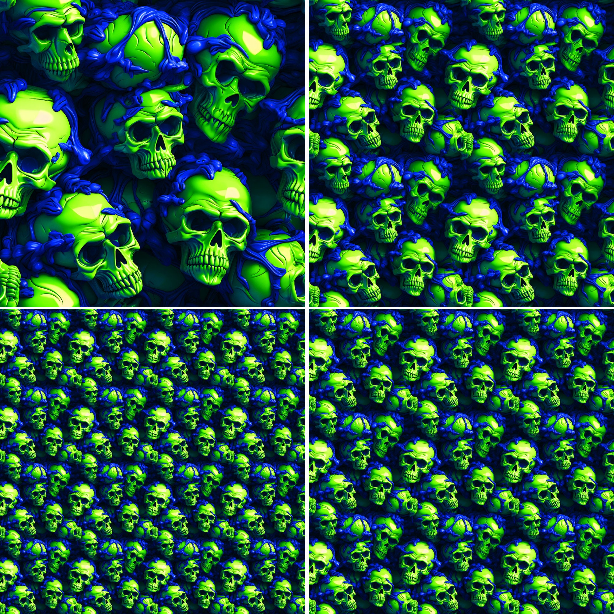 3D Skulls SEAMLESS Papers Printable Creepy Halloween Green Skull ...