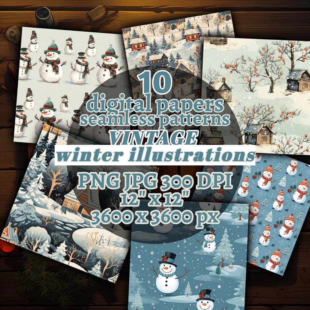 Vintage Winter DIGITAL Paper Pack Printable Winter Holiday XMAS ...