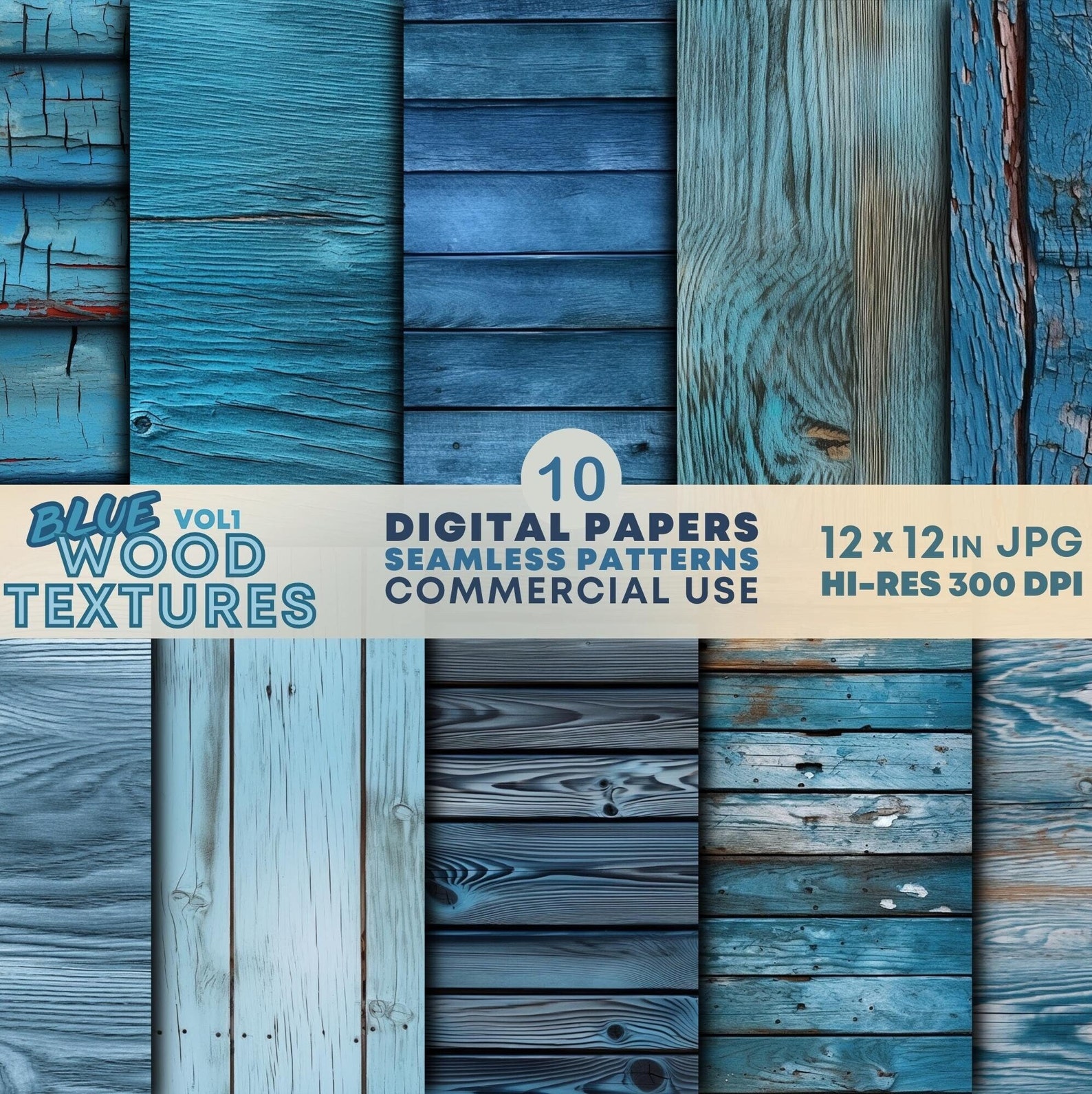 10 Blue Wood Textures Digital Paper JPEG Printable Wood Grain Seamless ...