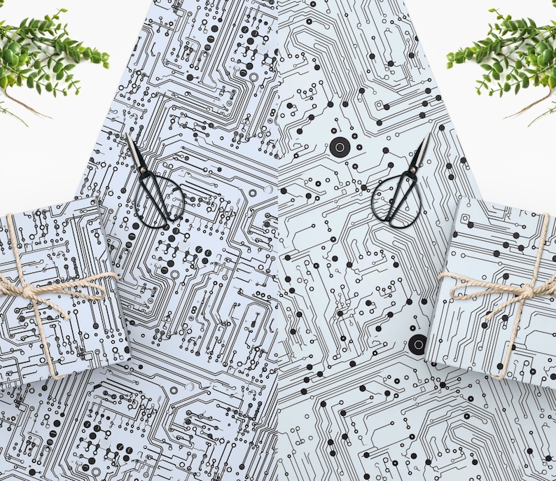 White Circuit Board SEAMLESS Patterns Printable Cyber Circuitry DIGITAL ...