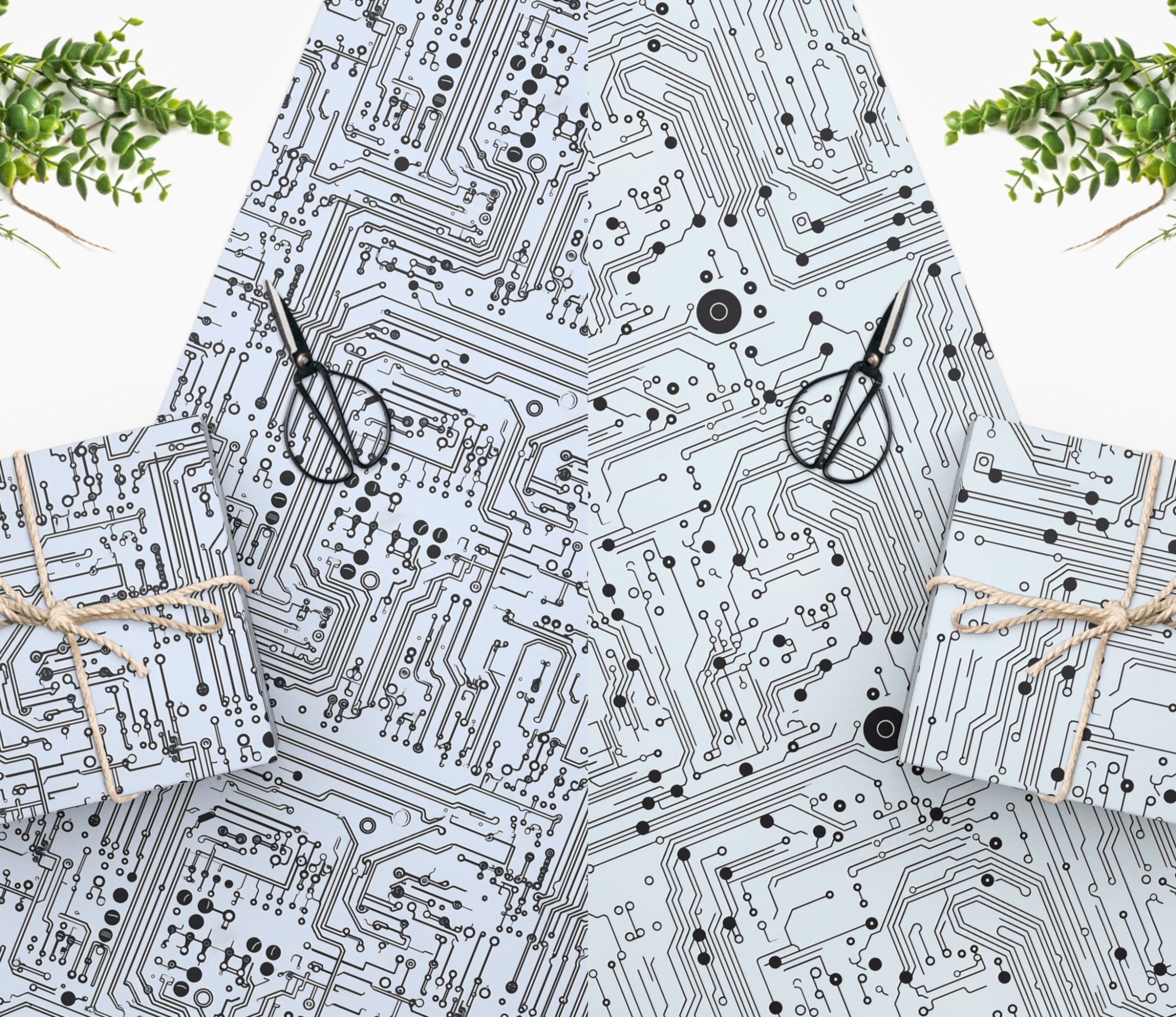 White Circuit Board SEAMLESS Patterns Printable Cyber Circuitry DIGITAL ...