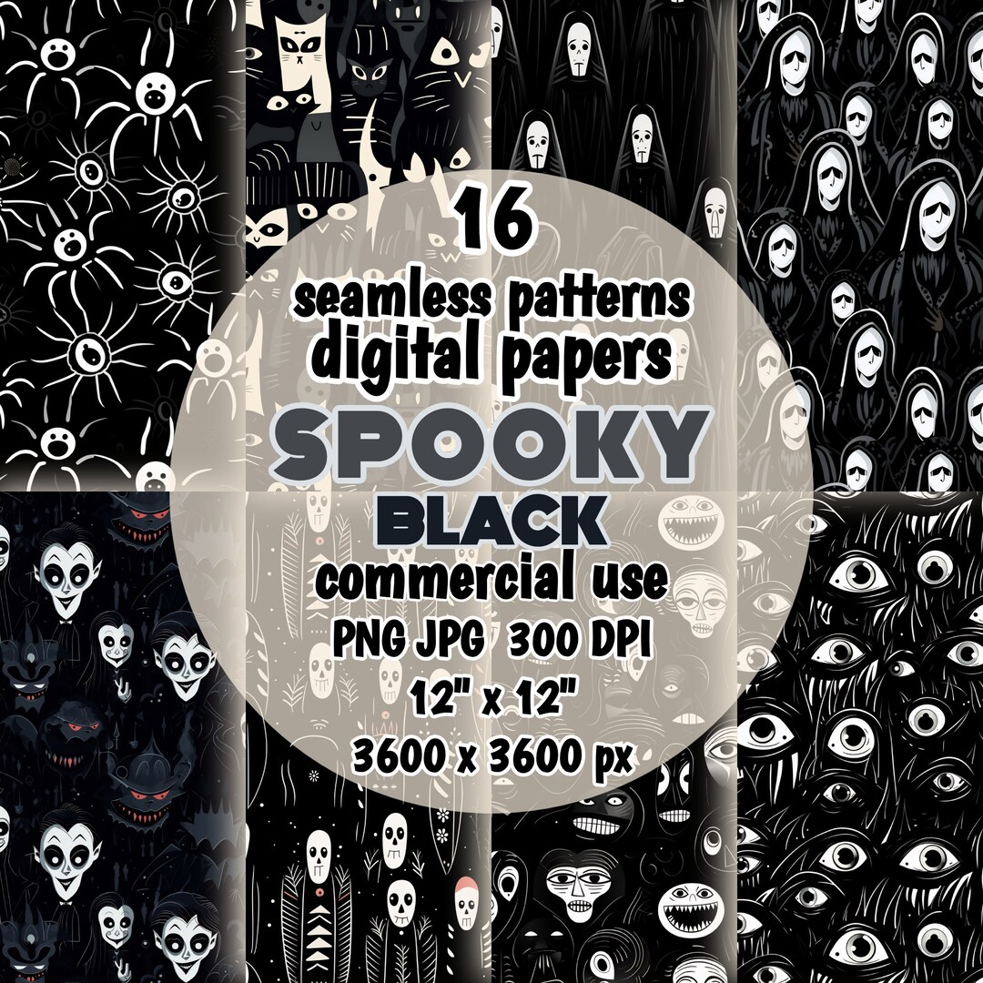Spooky Black SEAMLESS Patterns Printable Dark Halloween DIGITAL Papers ...