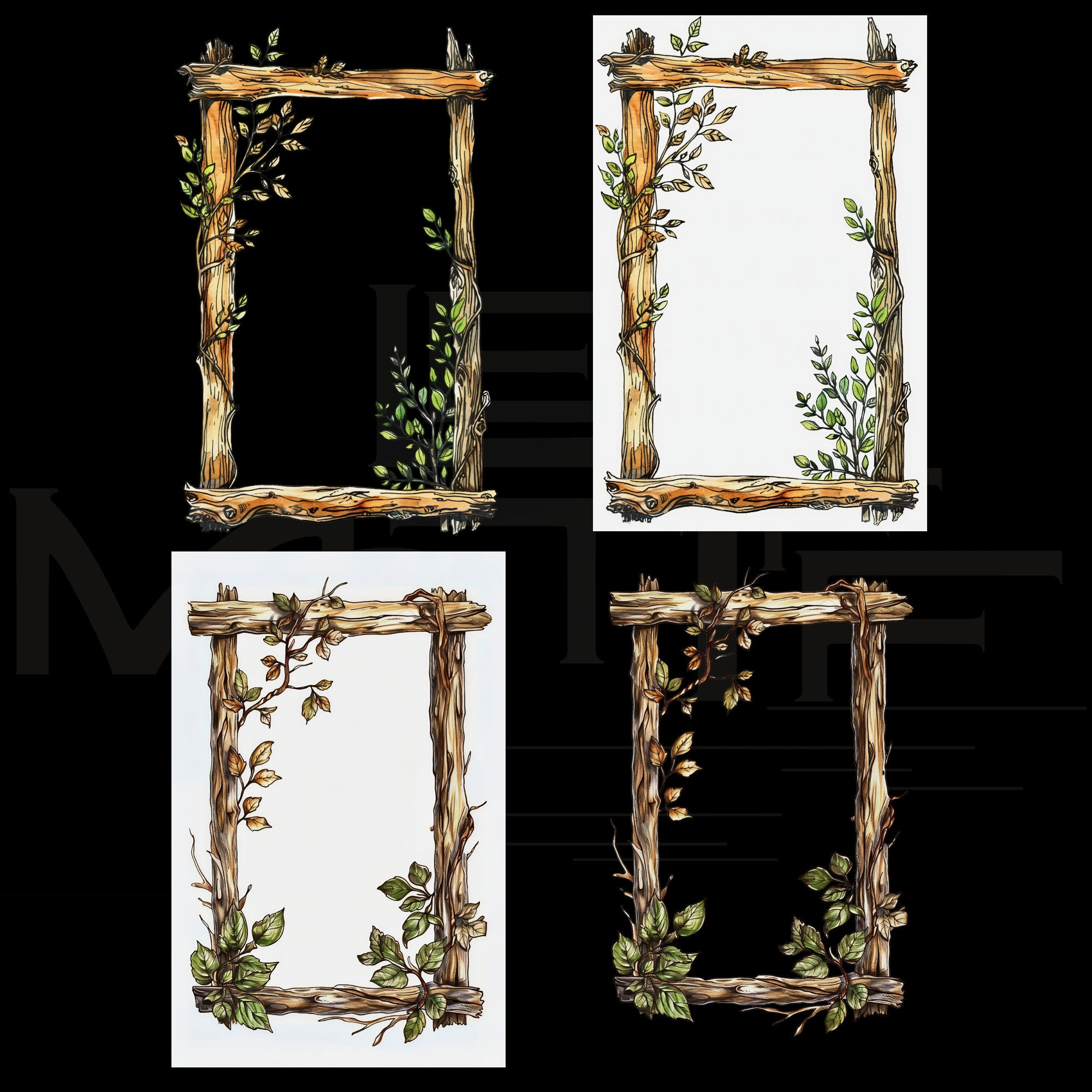 Rustic Wooden Frames Clipart Bundle, Raw Live Wood Frames Junk Journal ...
