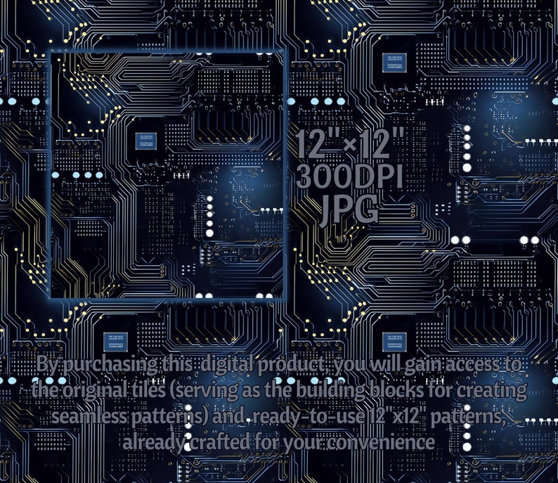 Dark Blue Circuit Board SEAMLESS Patterns Printable Cyber Circuitry DIGITAL Papers Backgrounds ...