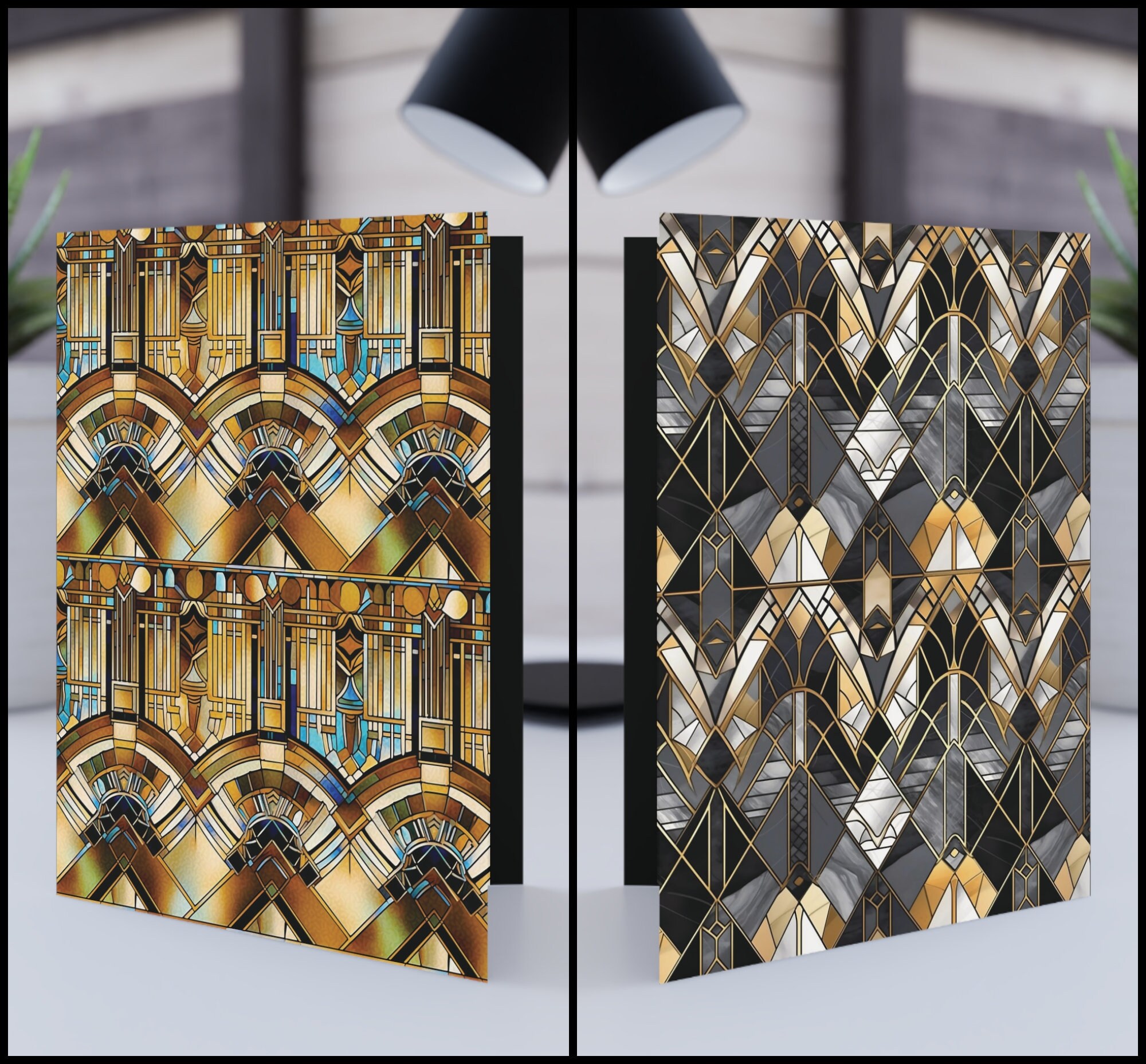 Art Deco Stained Glass Patterns - Gold Geometric Digital Paper (JPG) - Etsy