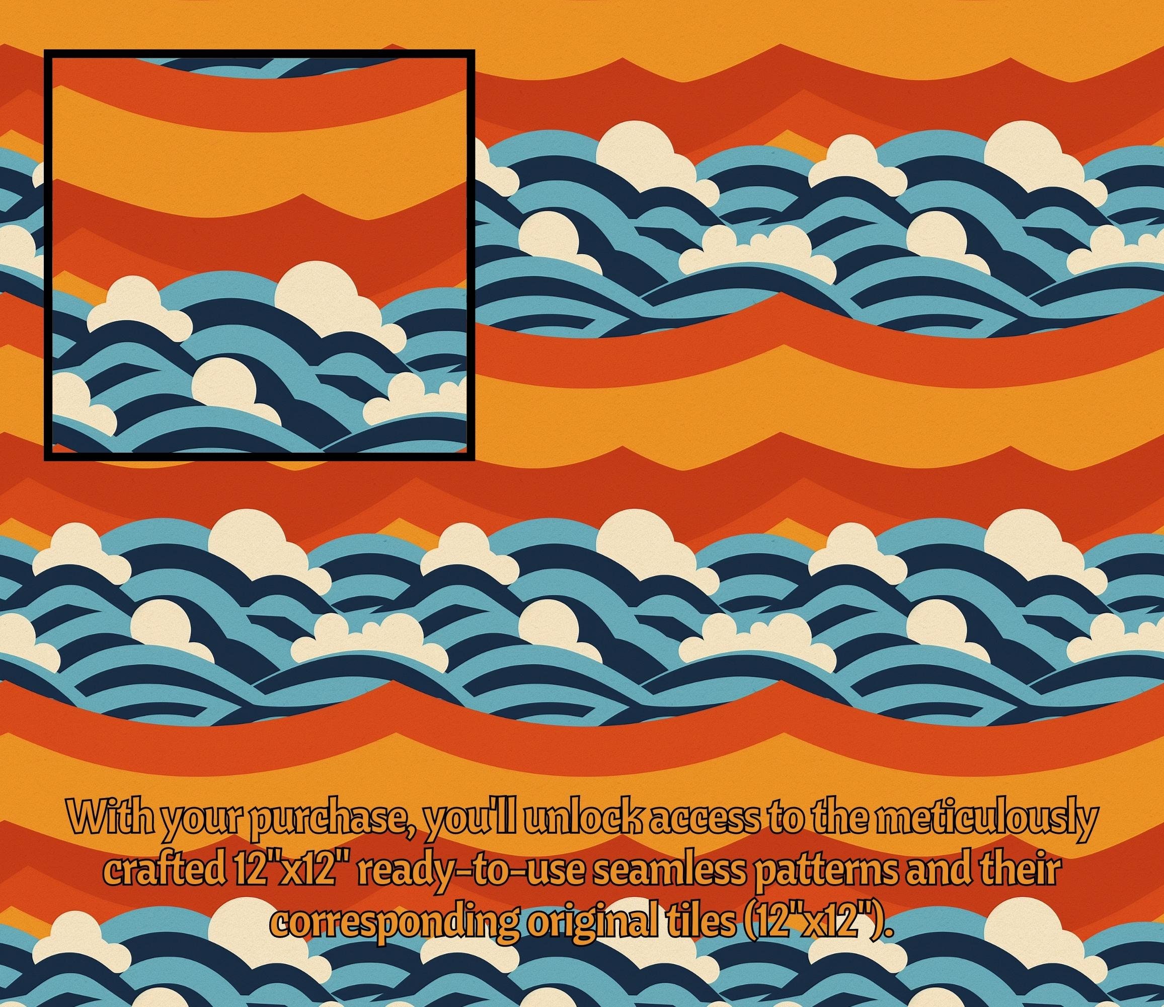 Pop Art Style Waves and Clouds Digital Papers Printable Vibrant Retro ...
