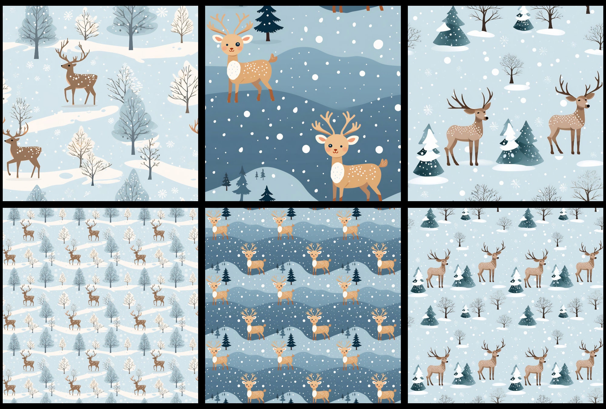 Reindeers SEAMLESS Patterns Pack Printable Christmas DIGITAL Papers ...