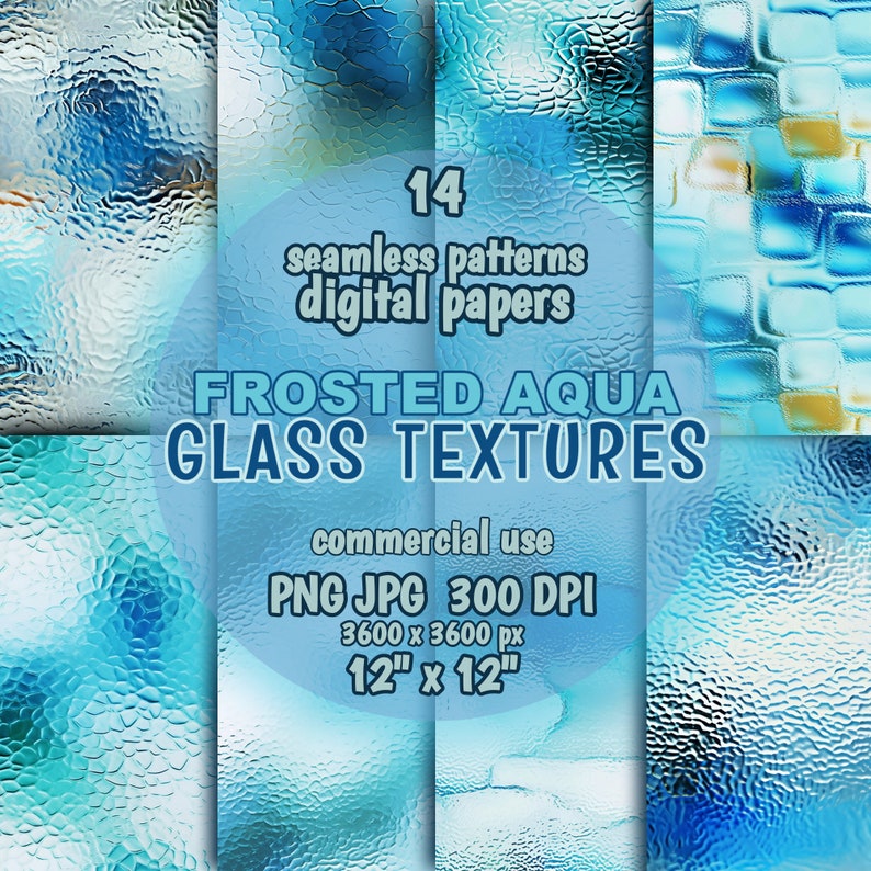 Frosted Glass Textures Bundle Blue Glass DIGITAL Papers SEAMLESS ...
