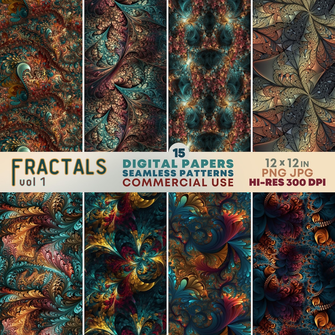 Fractals DIGITAL Papers Pack SEAMLESS Patterns Fractal Bundle ...