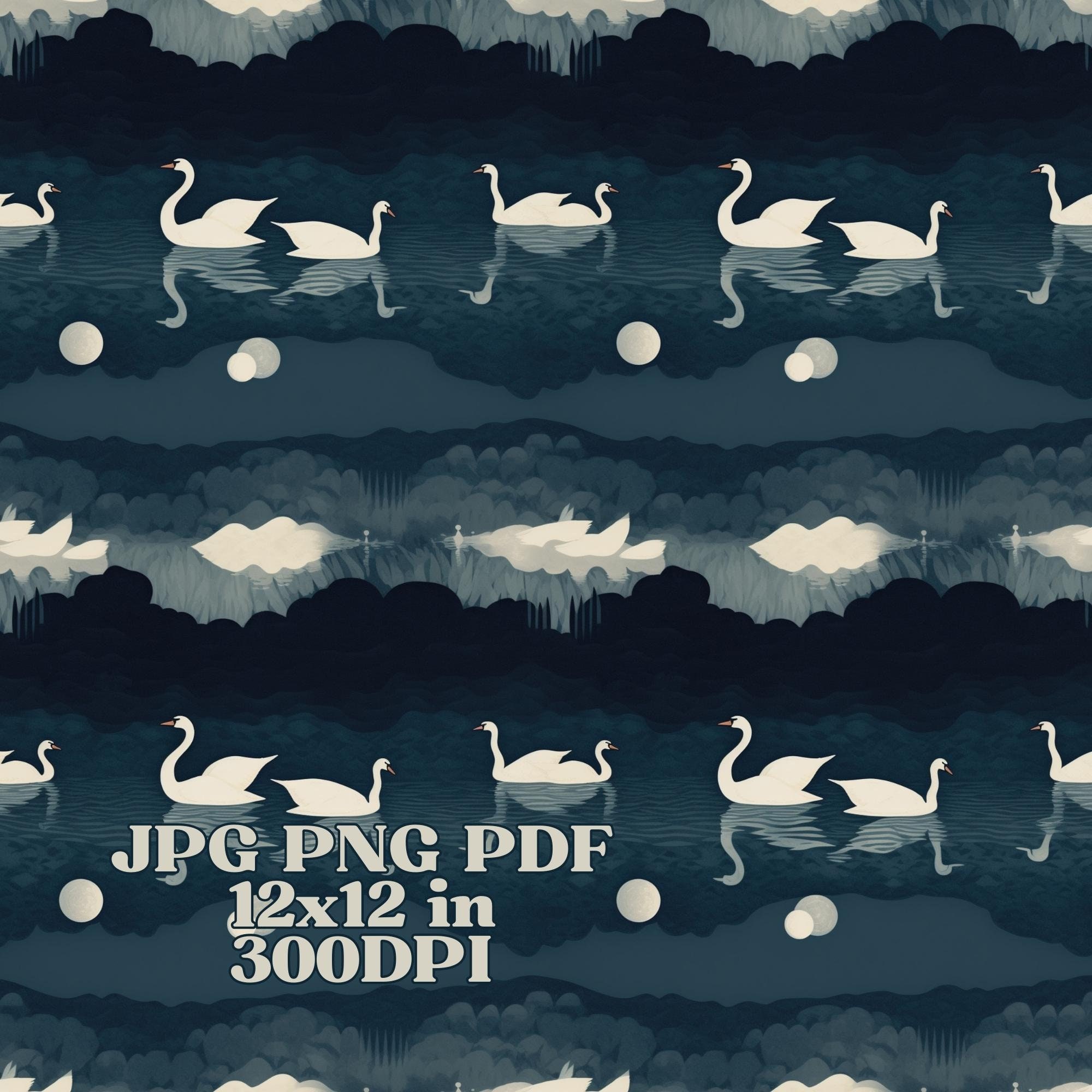 Swan Lake SEAMLESS Patterns Printable White Swans DIGITAL Papers ...