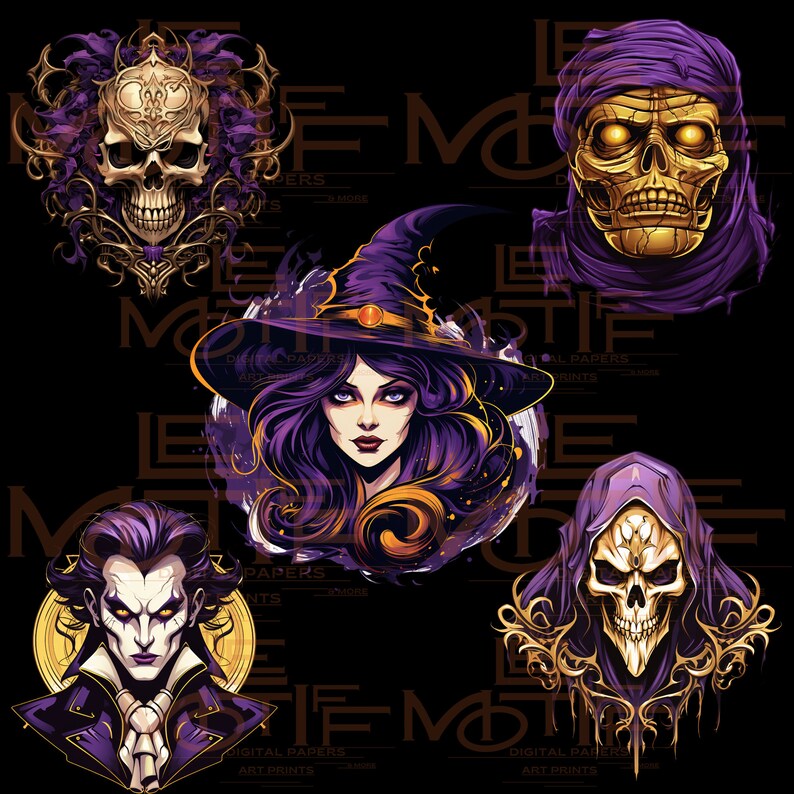 Gothic Monsters CLIPART Pack Purple Halloween Creatures PNG Bundle ...