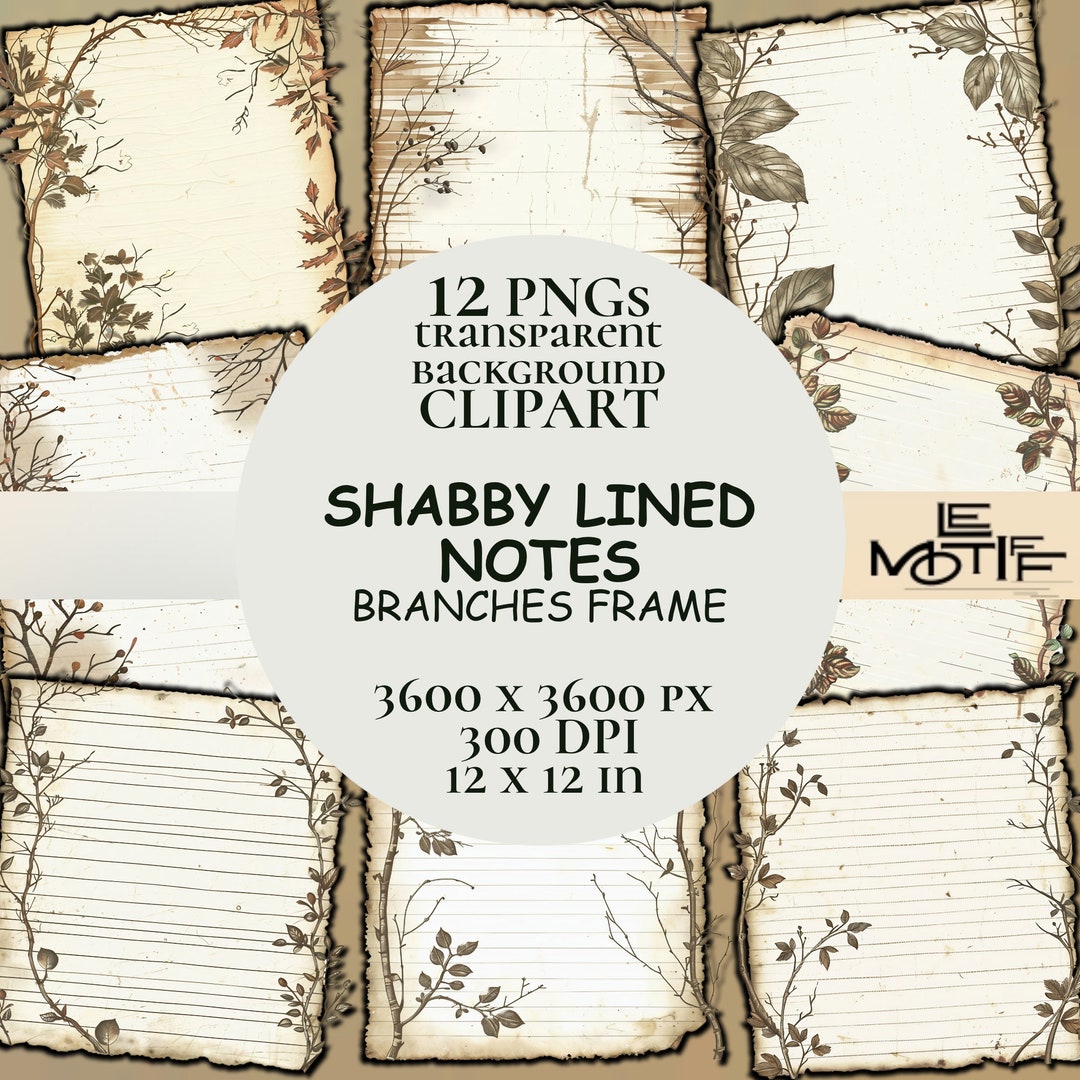 CLIPART Aged Paper Notes, DIGITAL Shabby Lined Notes Pages, Branches ...