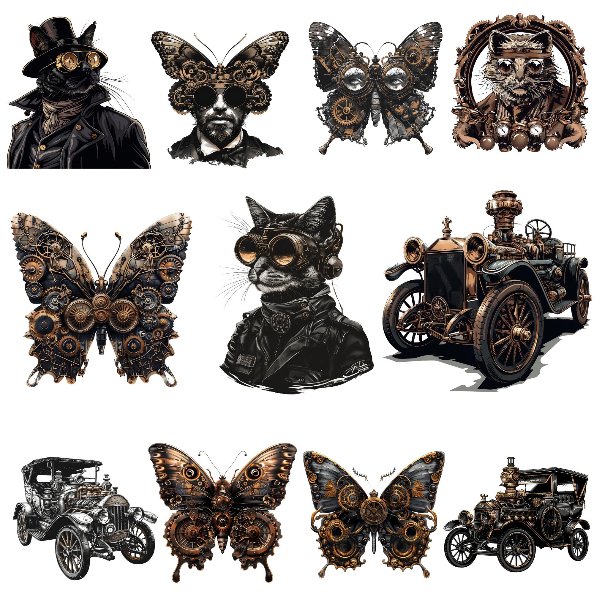 Steampunk CLIPART Bundle Bear Cat Birds Keys Engines Fox Windows Doors ...