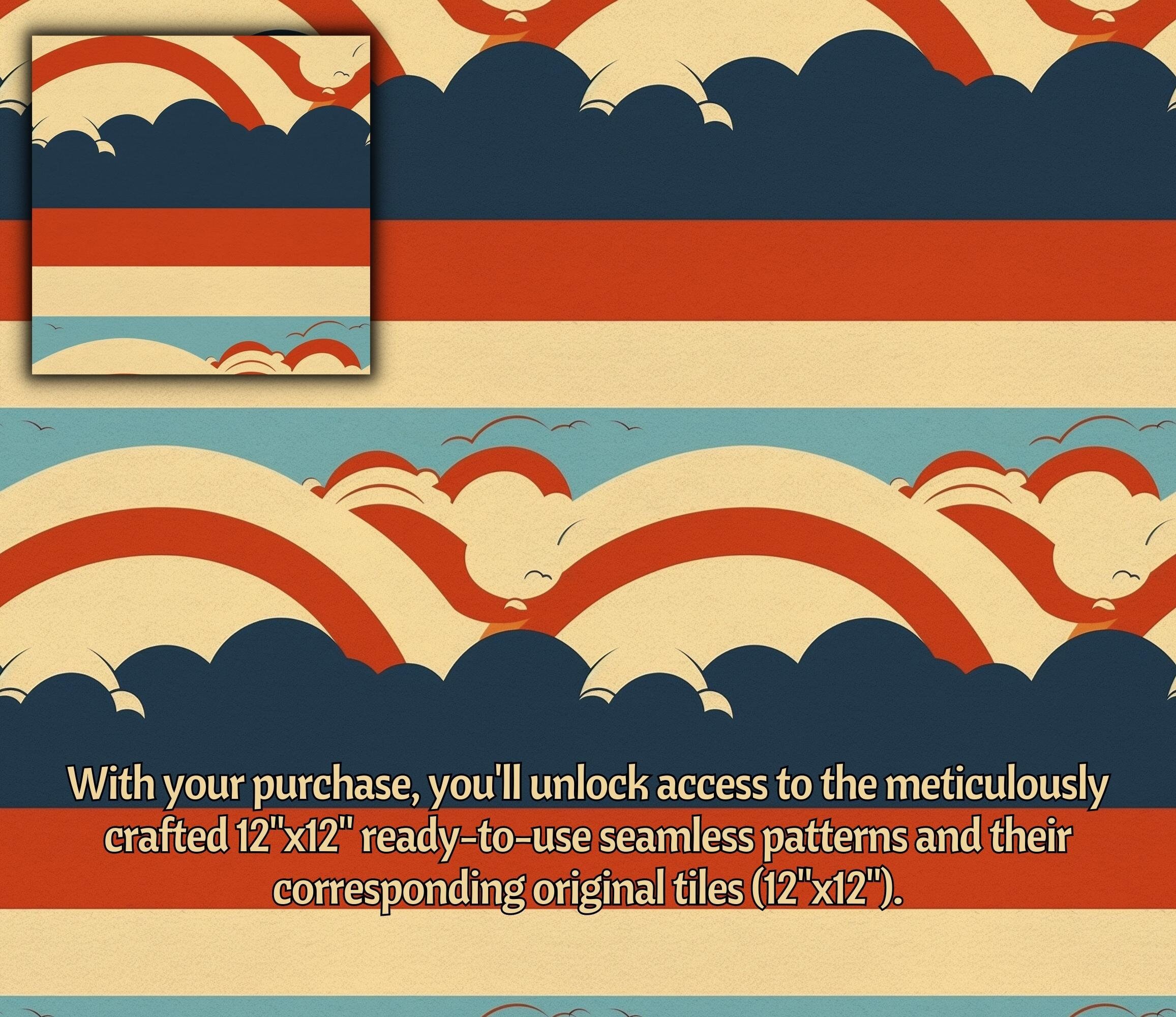 Retro Waves & Clouds Digital Papers JPG Printable Retro Wavy Abstract ...