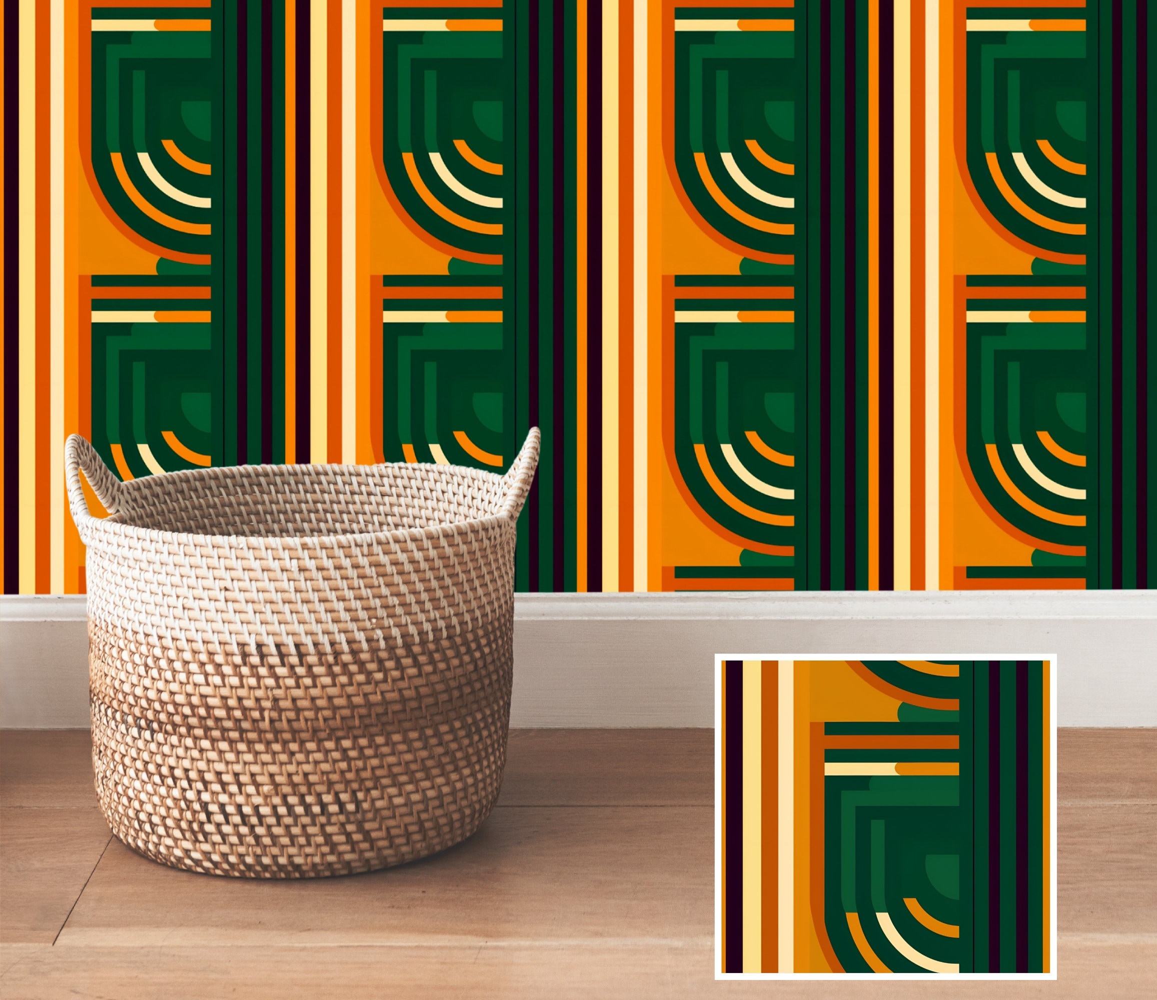 Green Retro Stripes Digital Papers Printable Geometric Striped Seamless ...