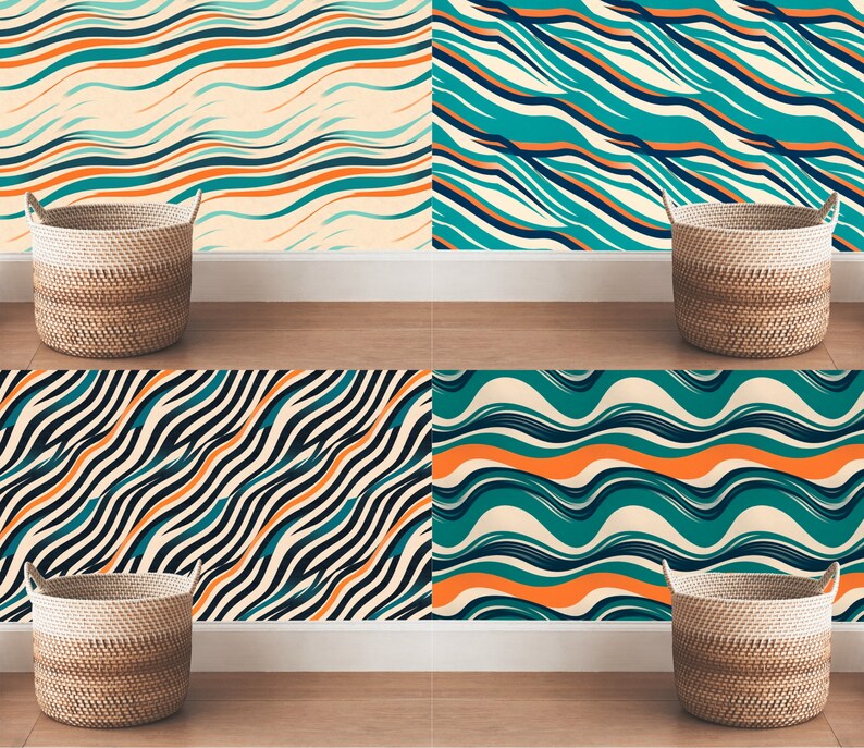 Wavy Stripes Digital Papers Printable Retro Wavy Lines Seamless ...
