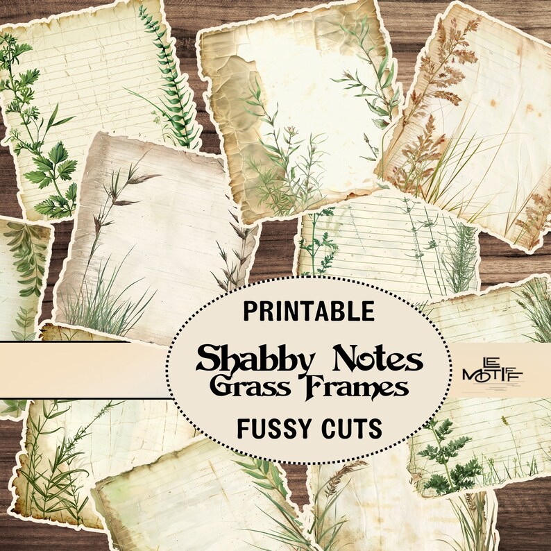 Grass Border Shabby Lined Notes FUSSY CUTS, PRINTABLE Rustic Parchment ...