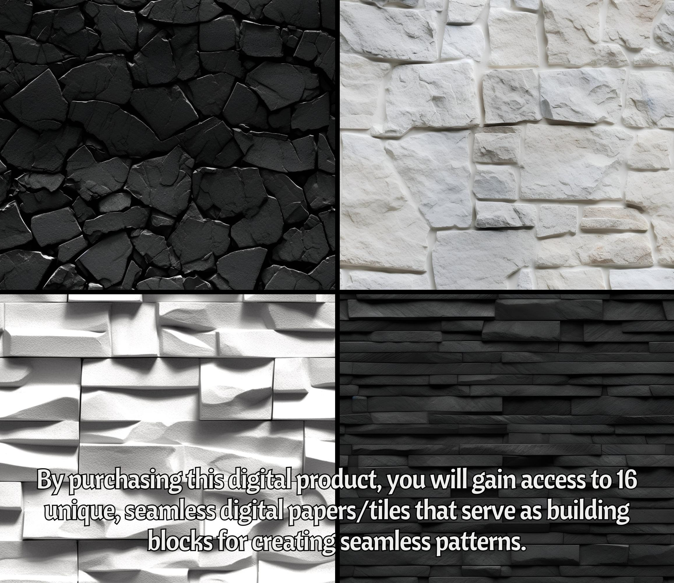Brick & Stone Wall Textures DIGITAL Papers Printable Black White Walls ...