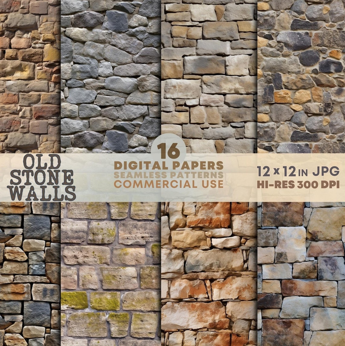Old Stone & Brick Walls DIGITAL Papers Printable Stones Bricks Textures ...