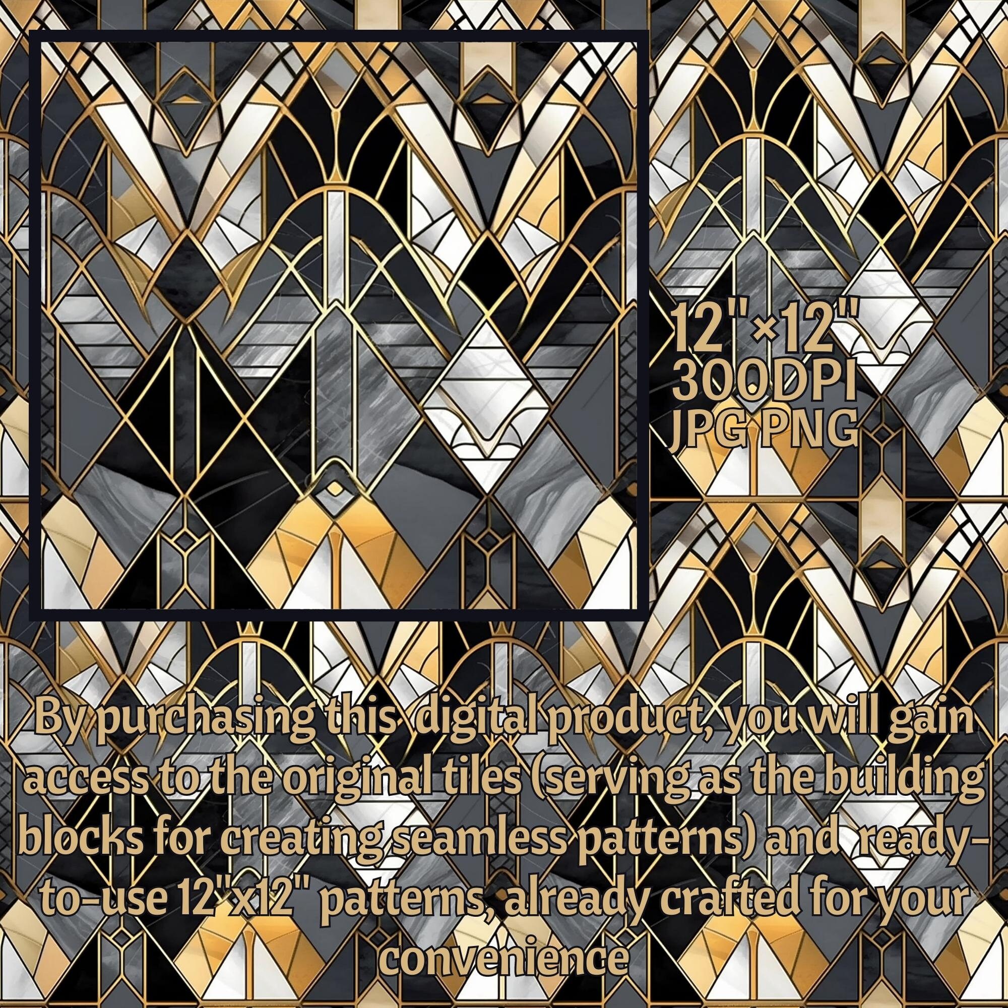 Art Deco Gold Geometric SEAMLESS Patterns - Vintage Luxury Stained ...