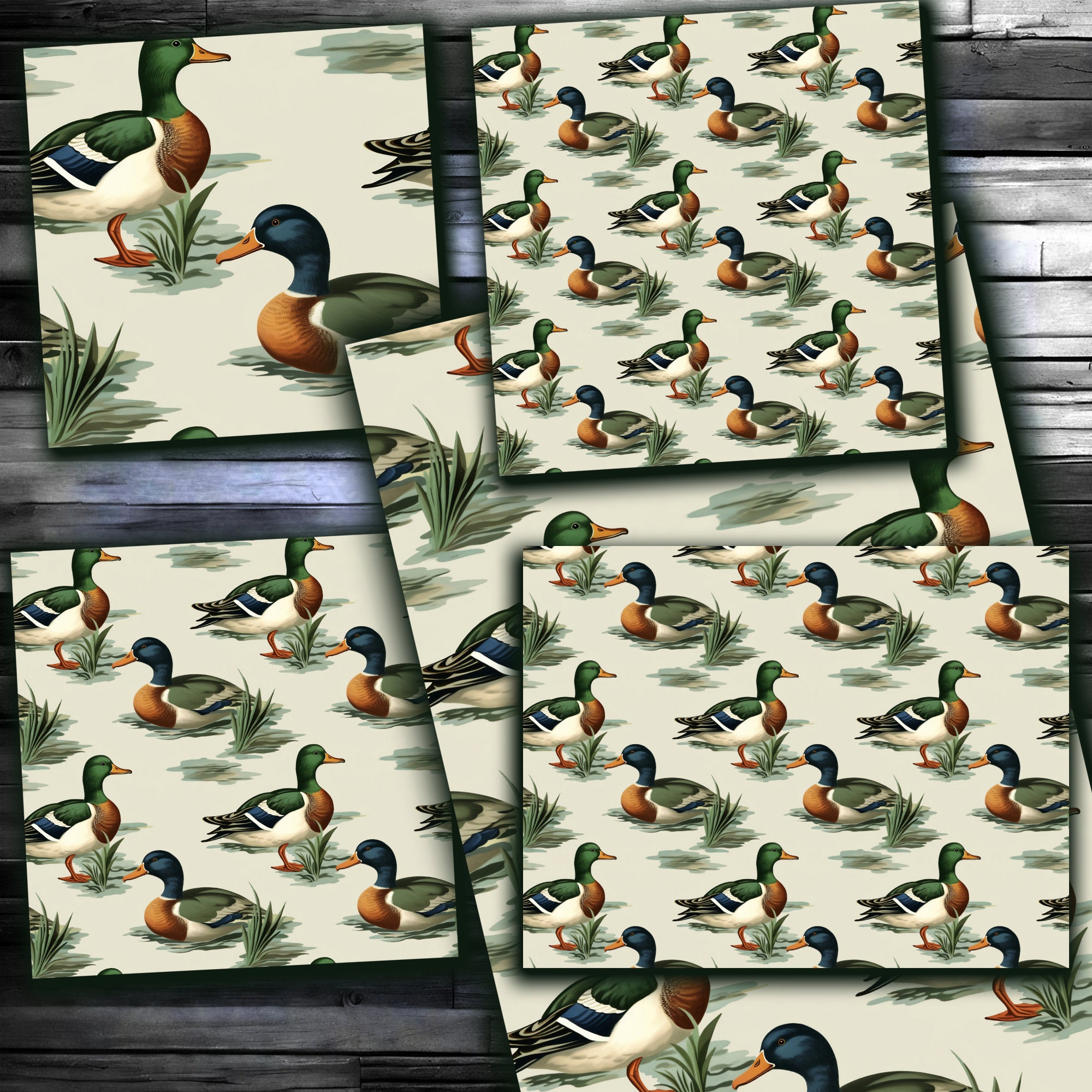 Rustic Wild Ducks DIGITAL Papers Mallard Ducks SEAMLESS Patterns Birds ...