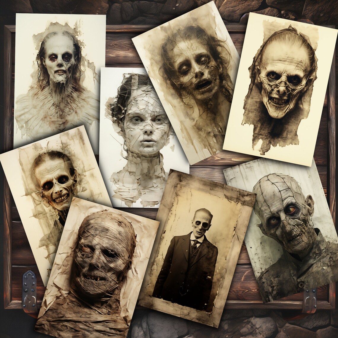 Creepy Scrapbook Papers Printable Halloween Scary Faces Journal Half ...