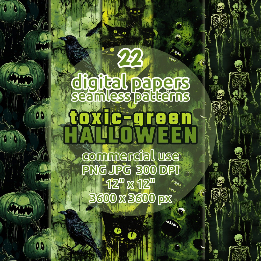 Halloween DIGITAL Papers Printable Spooky Green SEAMLESS Patterns ...
