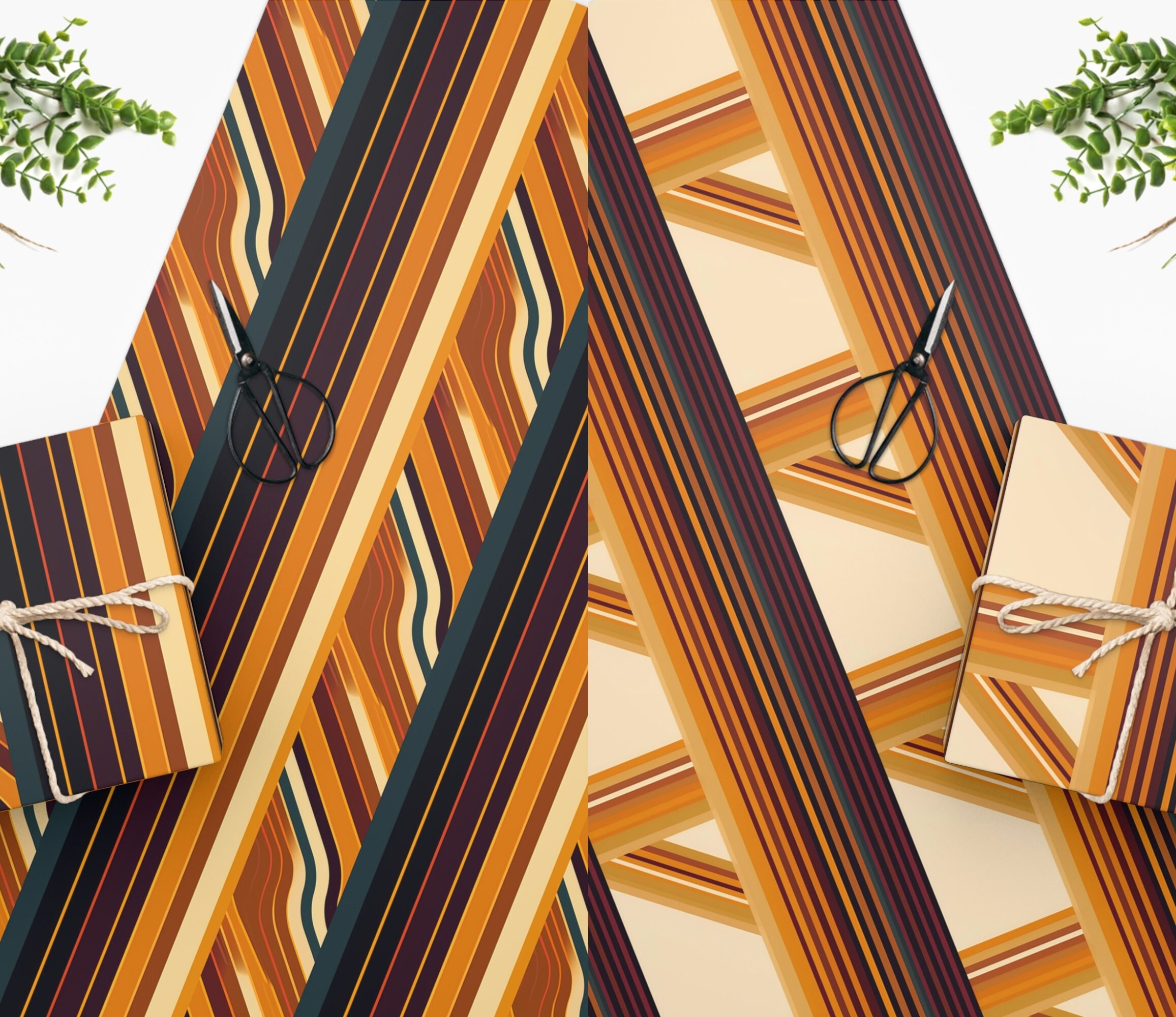 Retro Deco Striped Digital Papers Printable Zig Zag Wavy Mid Century ...