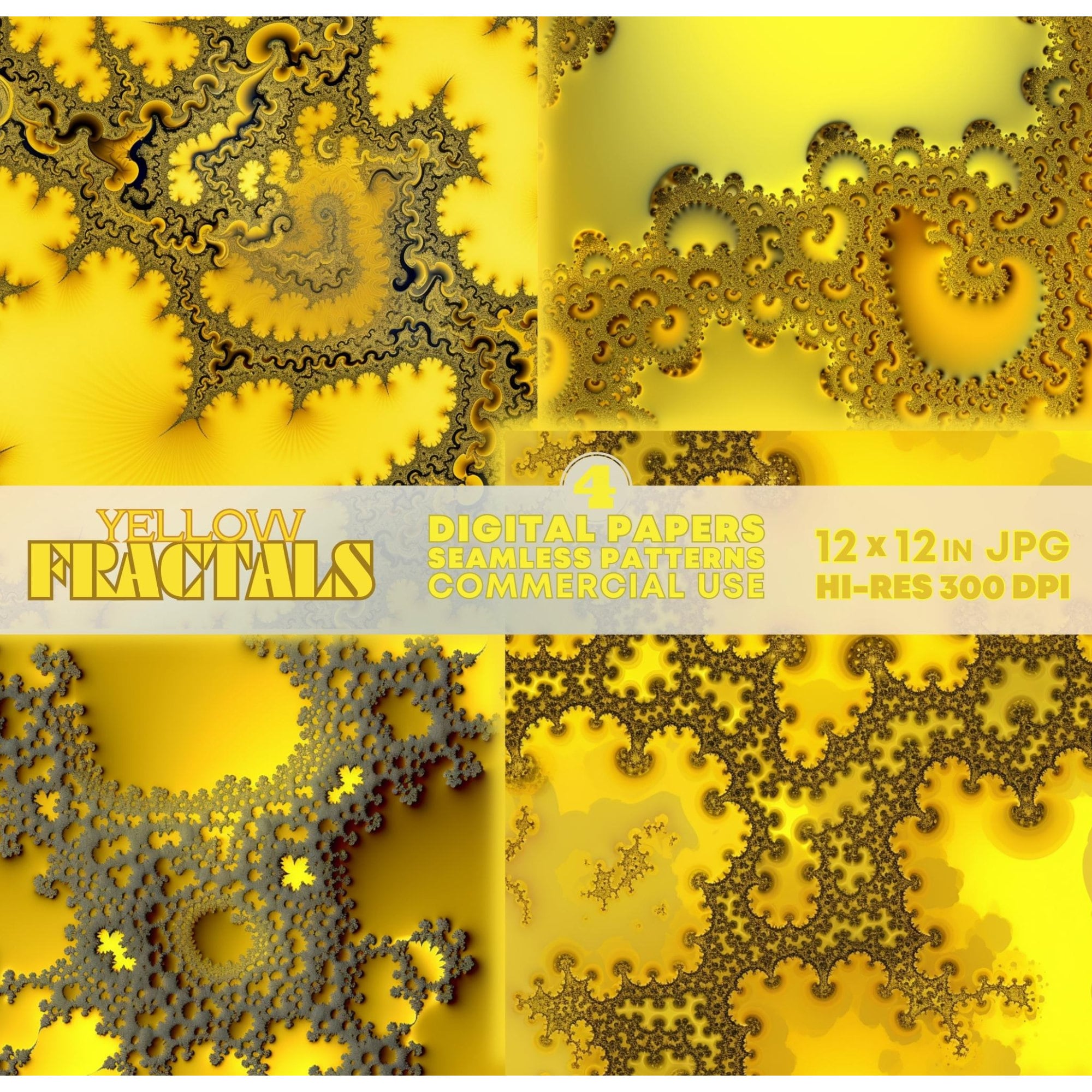 Yellow Fractals DIGITAL Papers Printable Fractal SEAMLESS Patterns ...