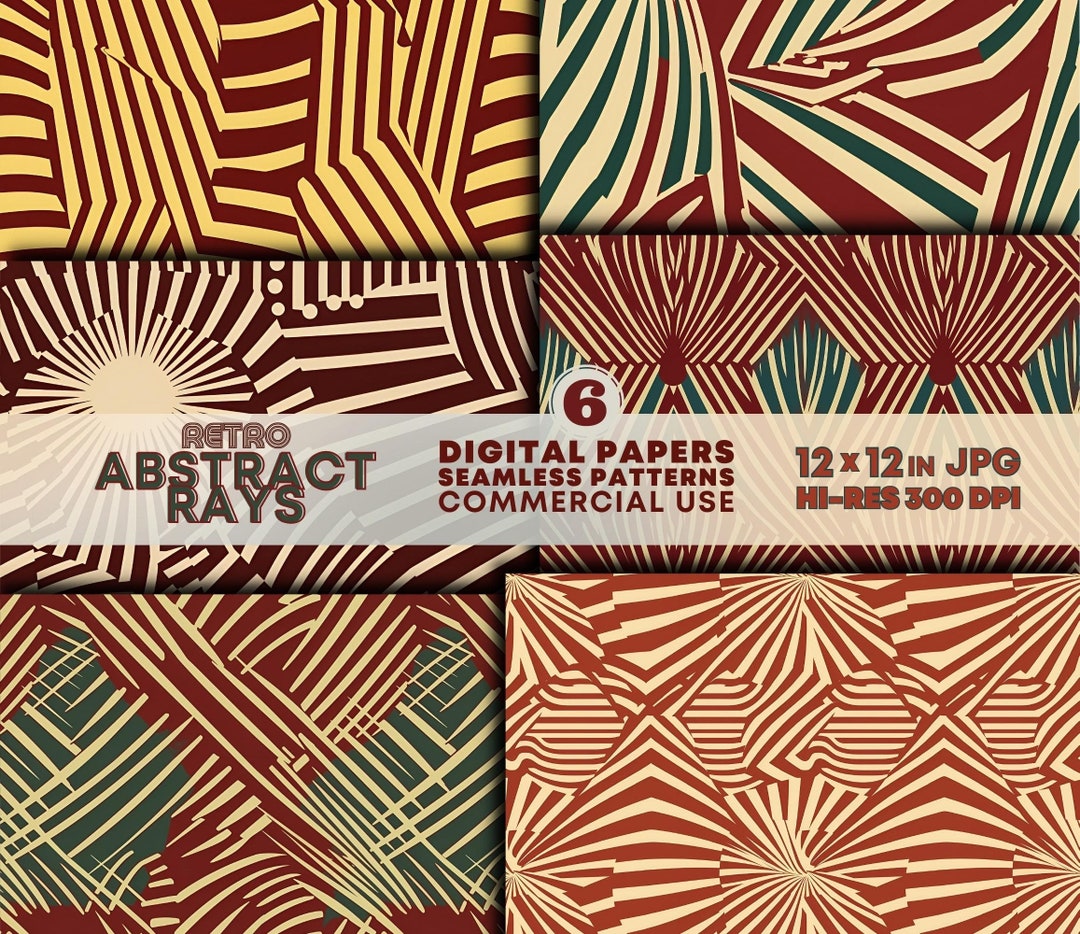 Retro Abstract Rays Digital Papers JPEG Printable Stylized - Etsy