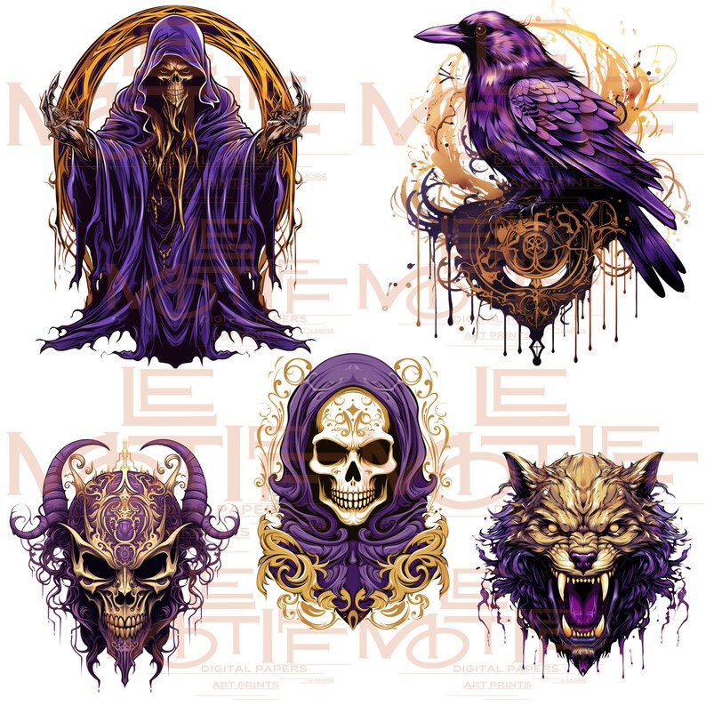 Gothic Monsters CLIPART Pack Purple Halloween Creatures PNG Bundle ...