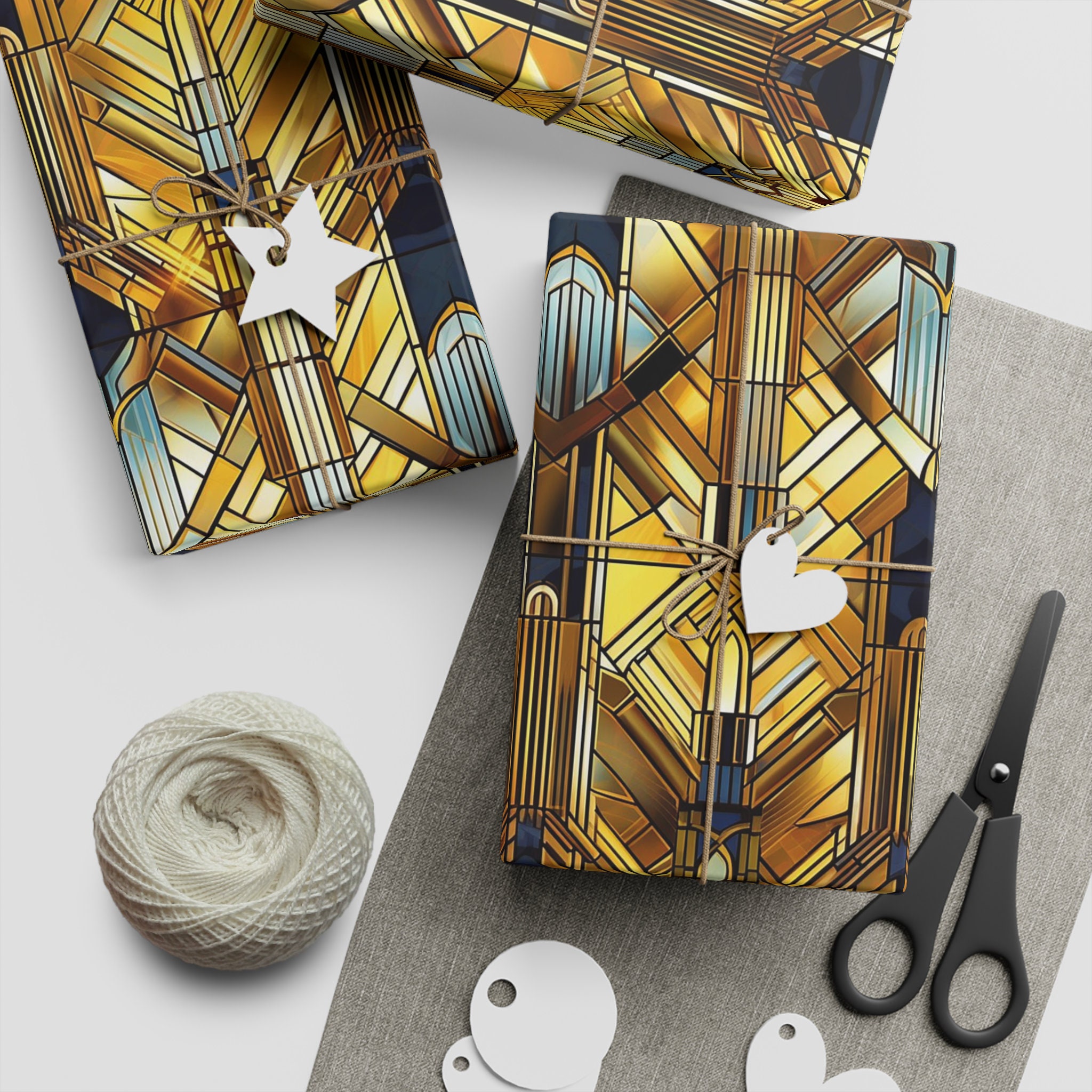 Stained Glass Digital Paper & Seamless Patterns - Golden Luxury Art ...