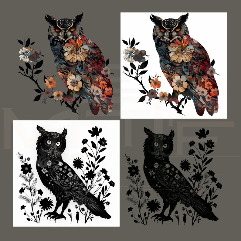 Floral Owl Clipart Bundle, Ominous Bird PNG JPG (digital Download) - Etsy