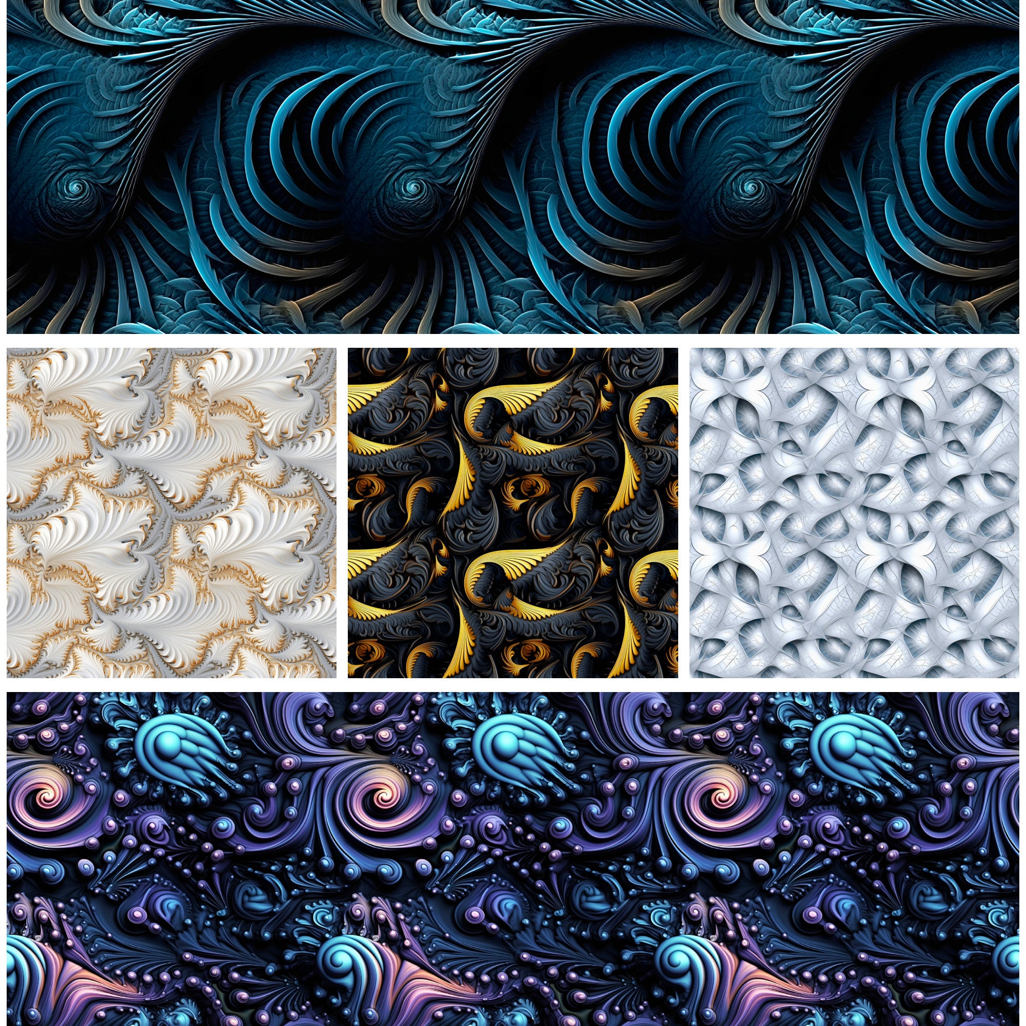 Embossed Fractals Digital Papers JPG Printable 3D Seamless Fractal ...