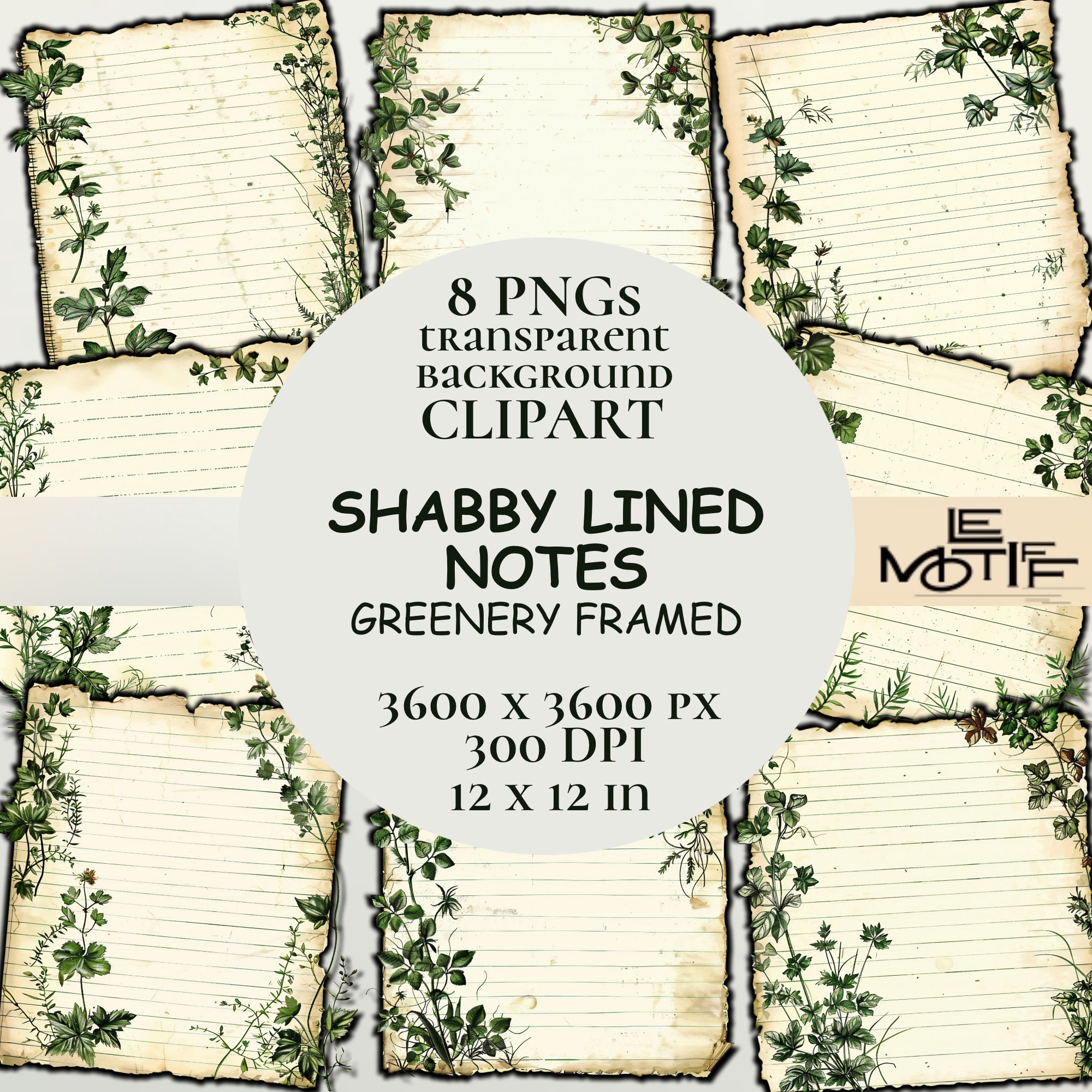 Shabby Lined Notes Clipart Bundle, Greenery Framed Notes Pages, Plants ...