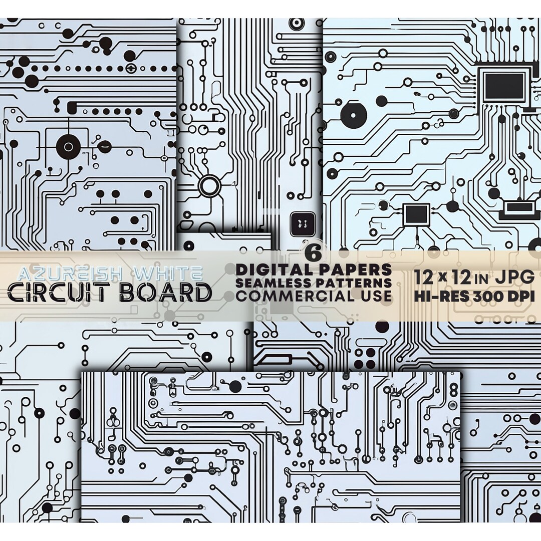 White Circuit Board SEAMLESS Patterns Printable Cyber Circuitry DIGITAL ...