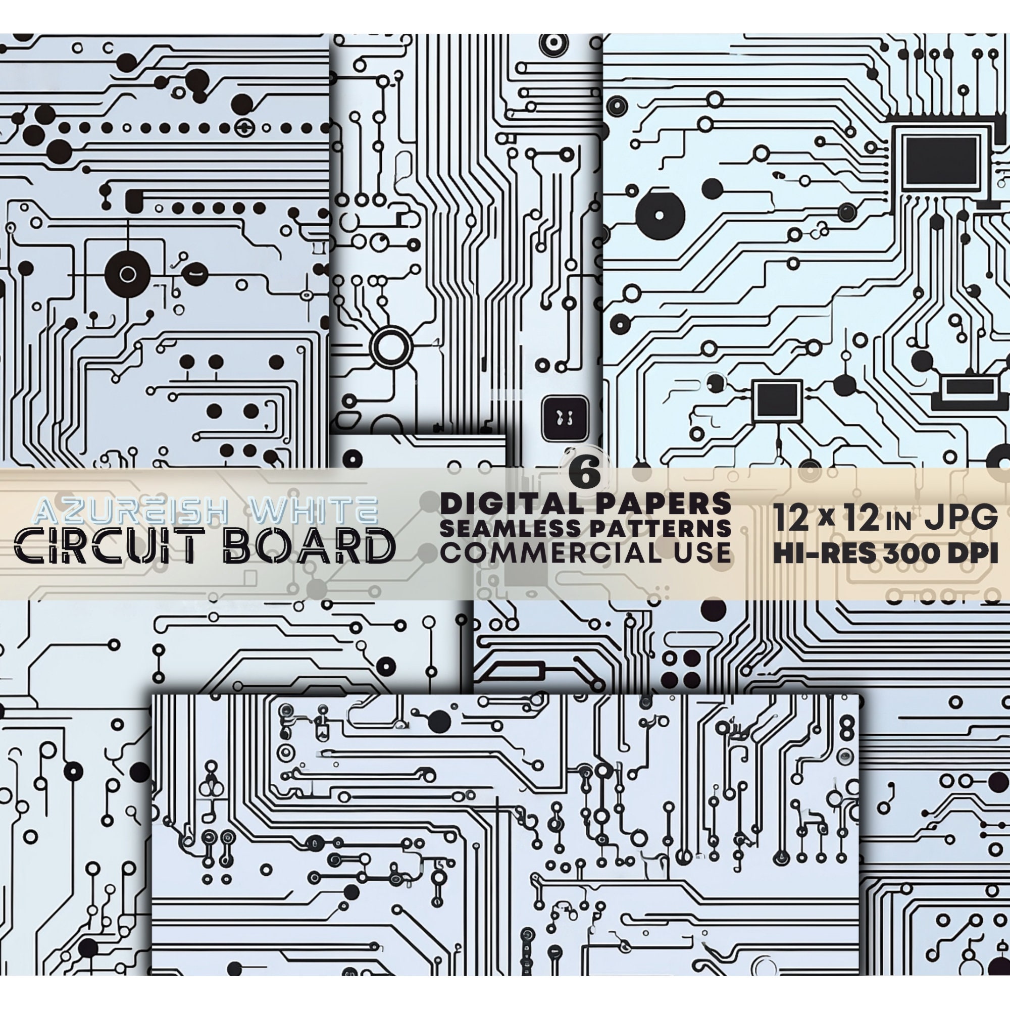 White Circuit Board SEAMLESS Patterns Printable Cyber Circuitry DIGITAL ...