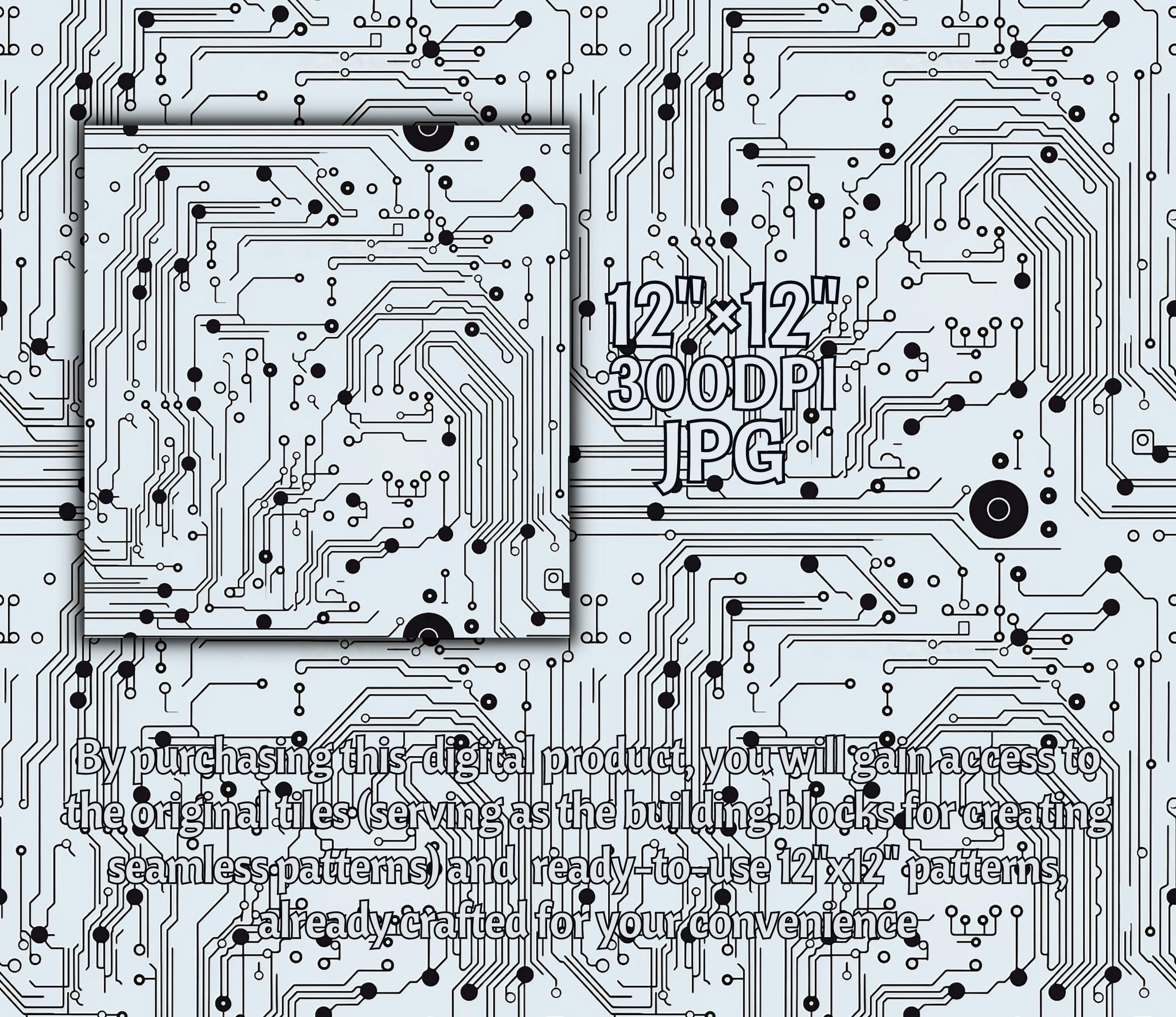 White Circuit Board SEAMLESS Patterns Printable Cyber Circuitry DIGITAL ...