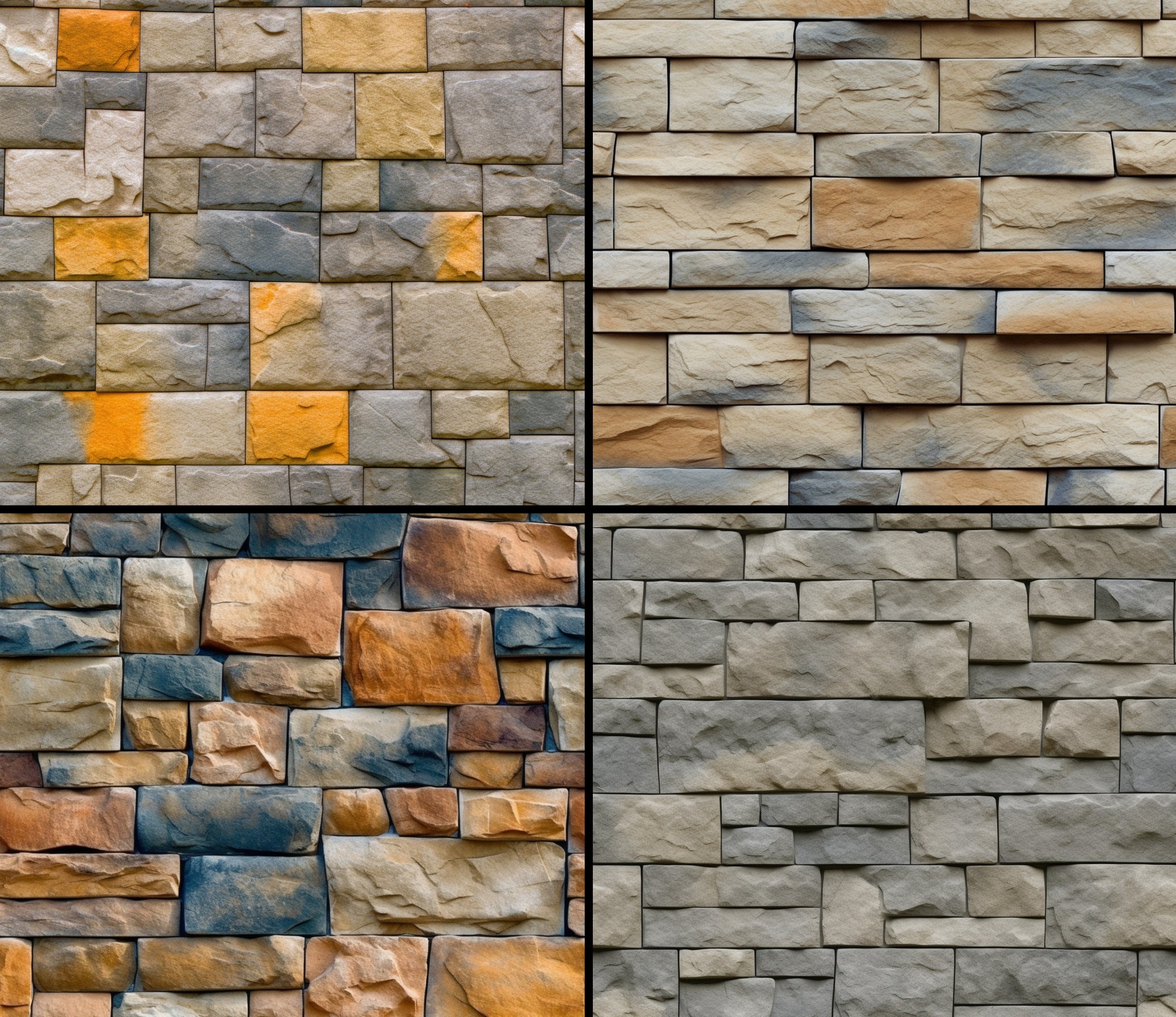 Mixed Stone Walls Arrangements DIGITAL Seamless Patterns - Decorative ...