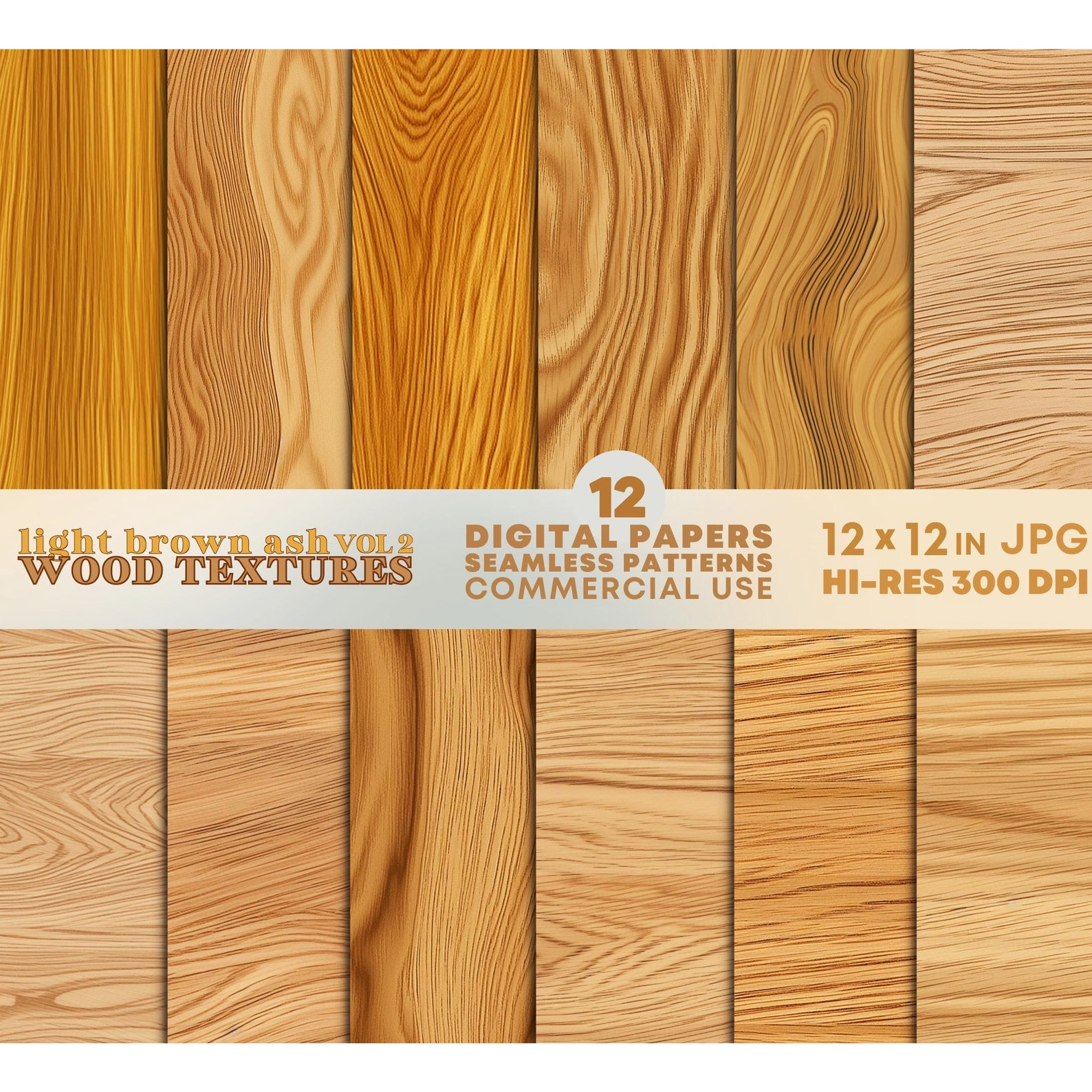 Natural Wood Grain Texture Pack | Light & Warm Wood SEAMLESS Patterns ...