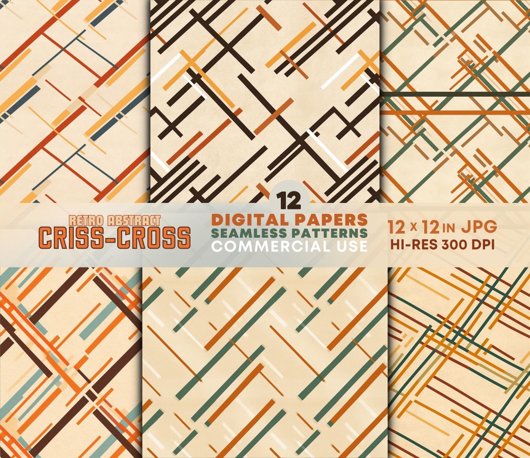 Retro Criss Cross Digital Papers Set Vintage Beige Cross Lines Seamless ...