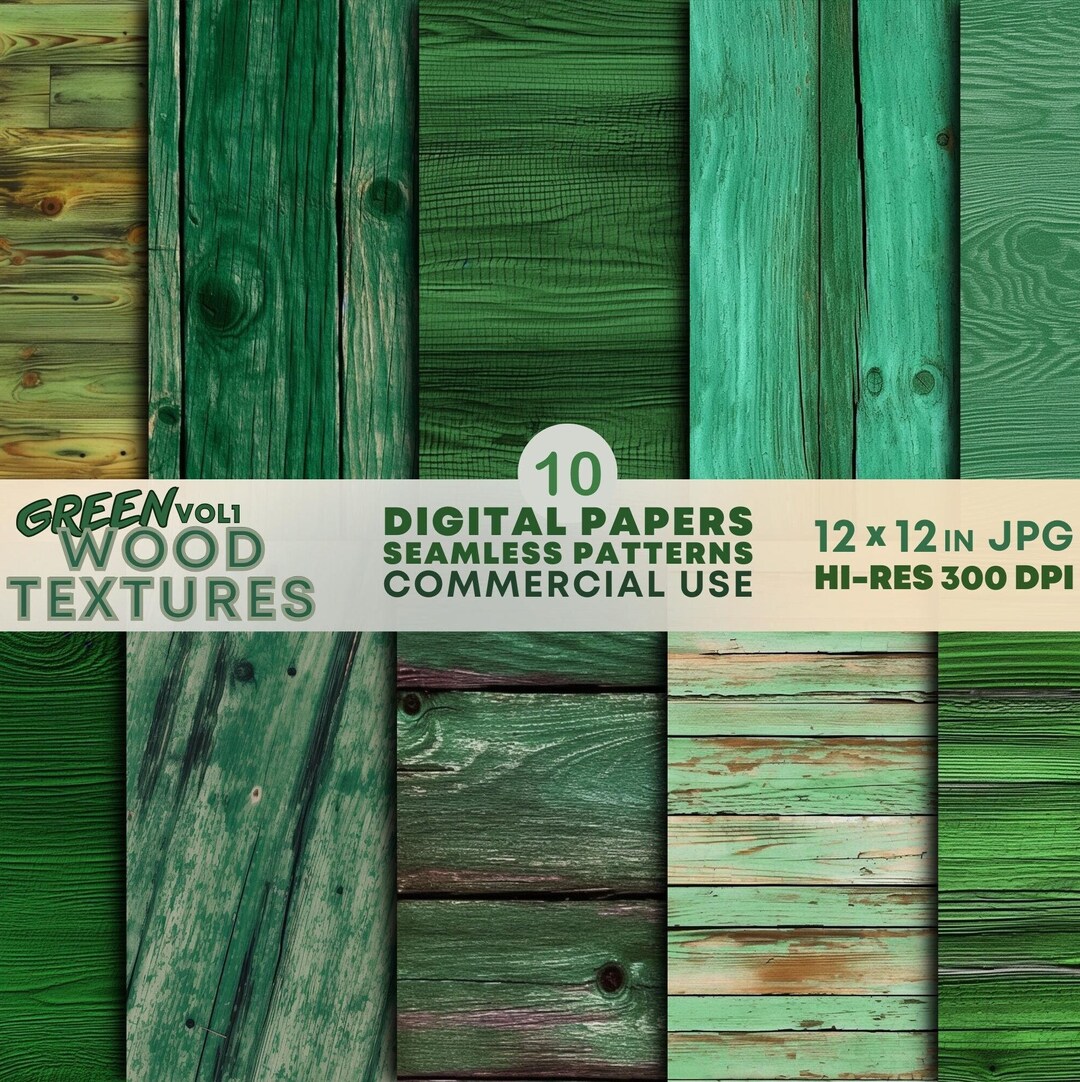 Green Weathered Wood Planks SEAMLESS Patterns, Distressed Wood Grain ...