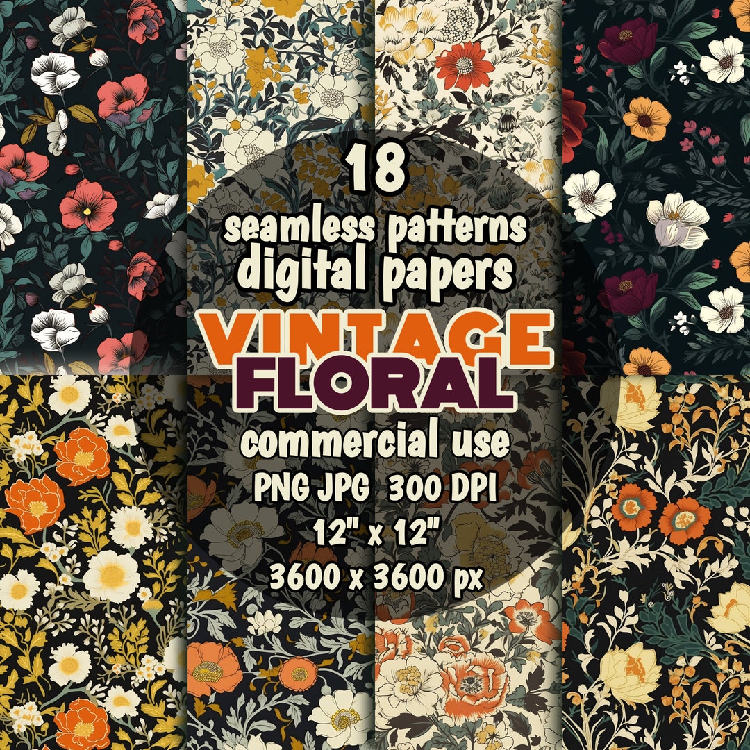 Vintage Floral DIGITAL Papers Pack Printable Victorian Floral SEAMLESS ...