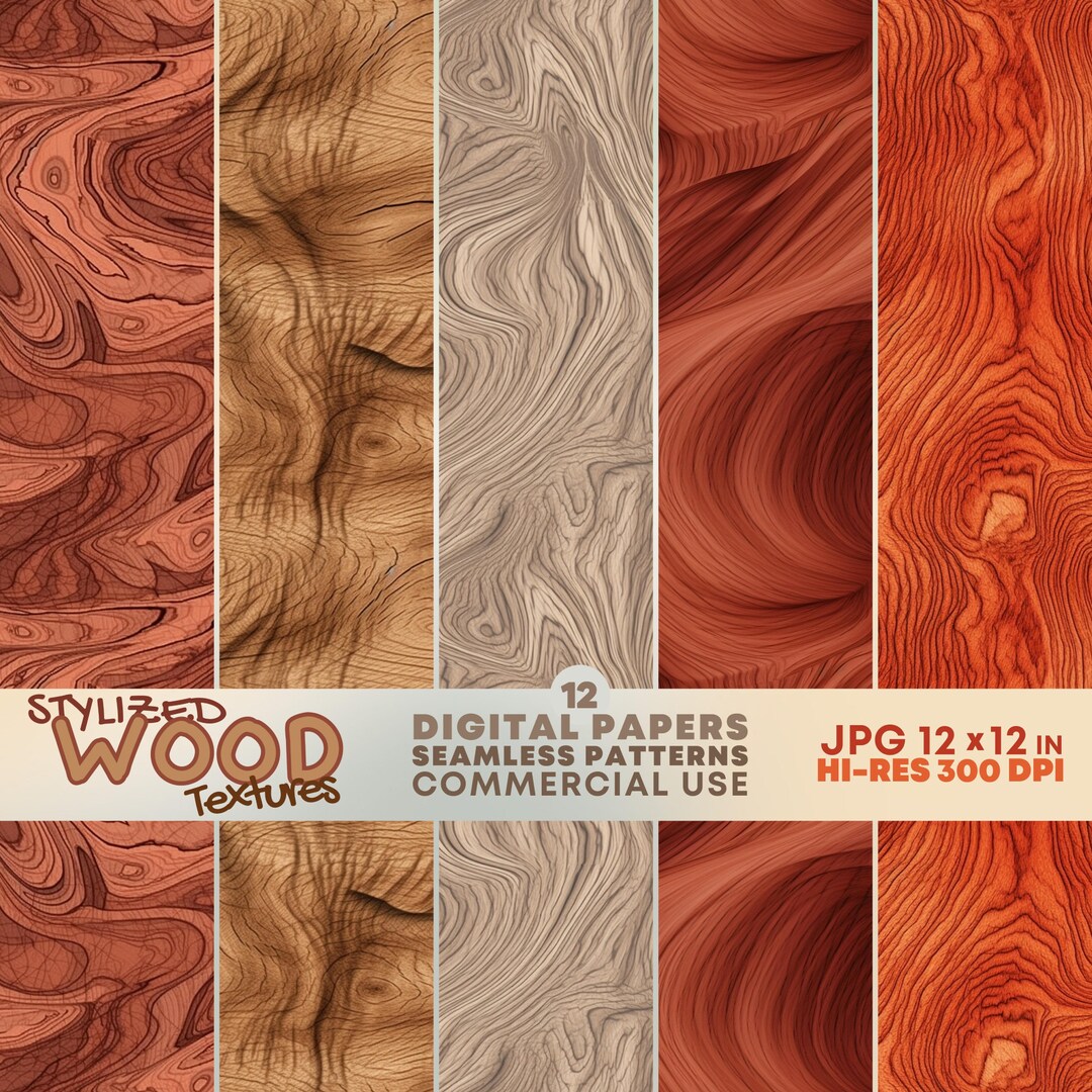 Warm Wood Grain Digital Paper Set – Seamless Swirling Patterns (JPG) - Etsy