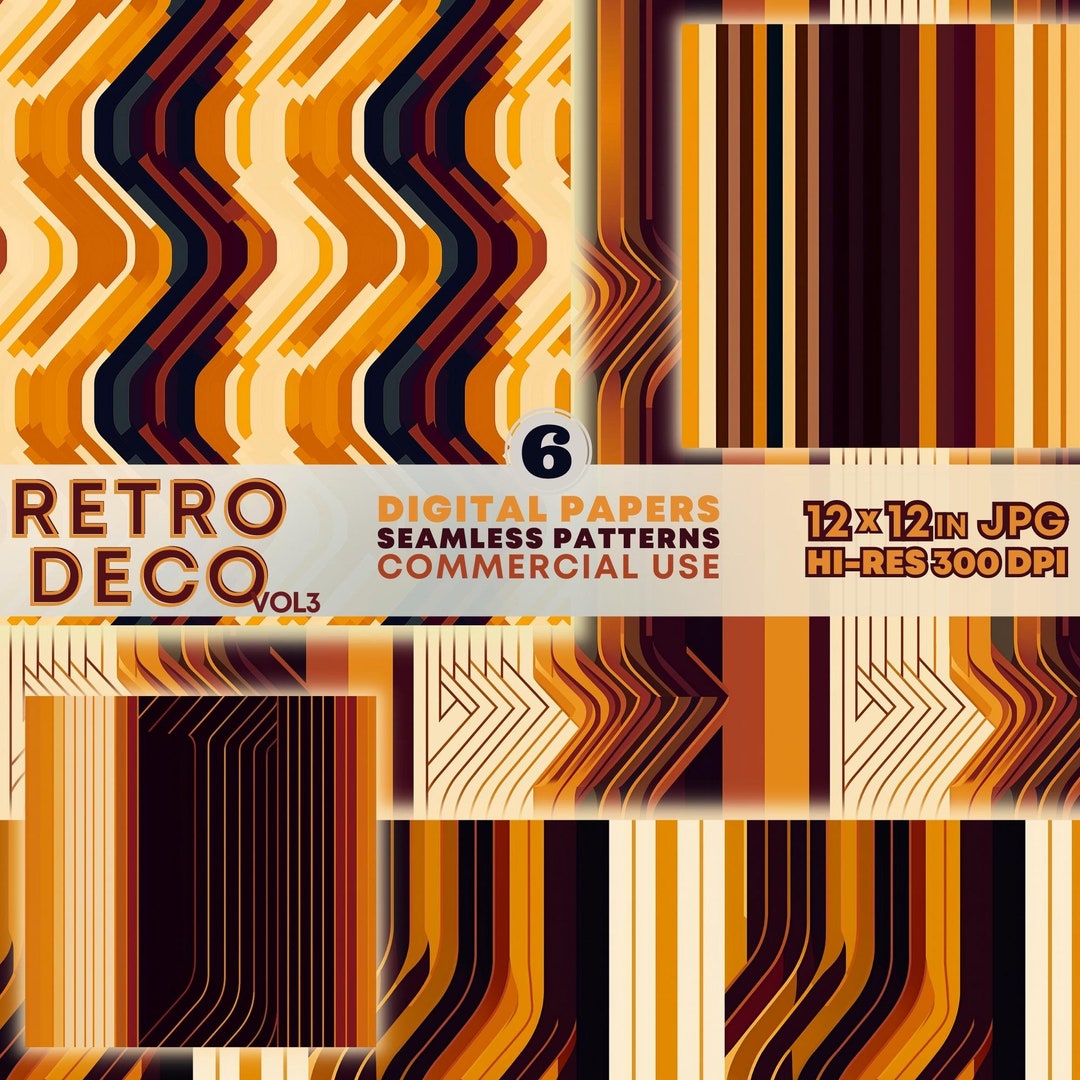 Retro Deco Digital Papers Printable Mid Century Abstract Stripes ...